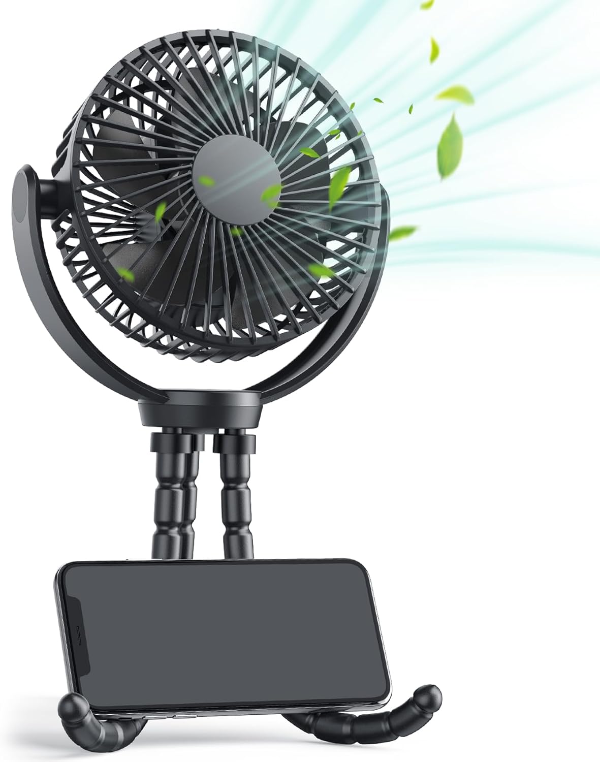 Mini ventilateur USB noir avec trépied - 3 vitesses, 5000mAh, rotation ...