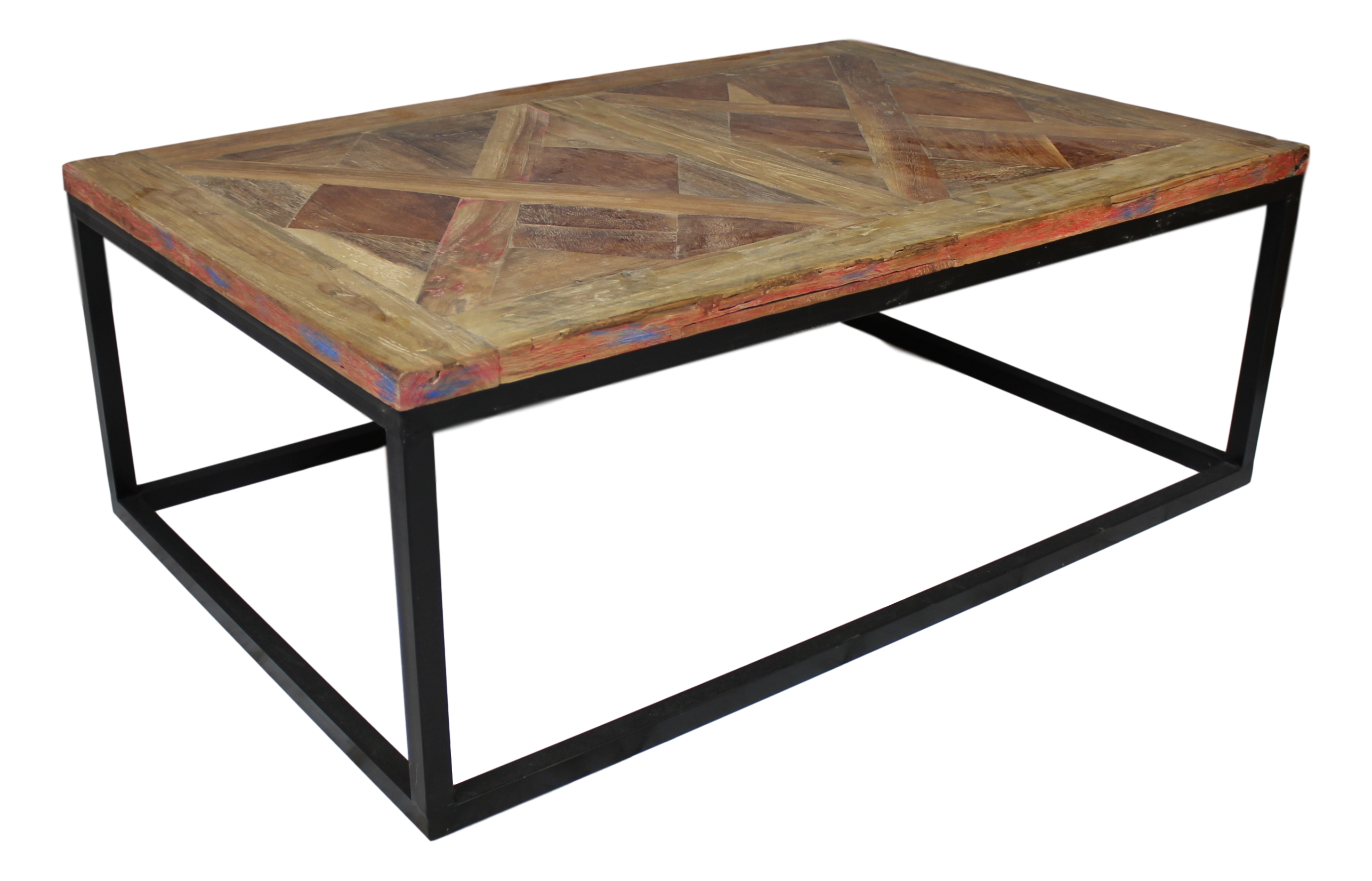 Table basse mosaique teck/fer - Naturel/noir 55*55*40 | Leroy Merlin