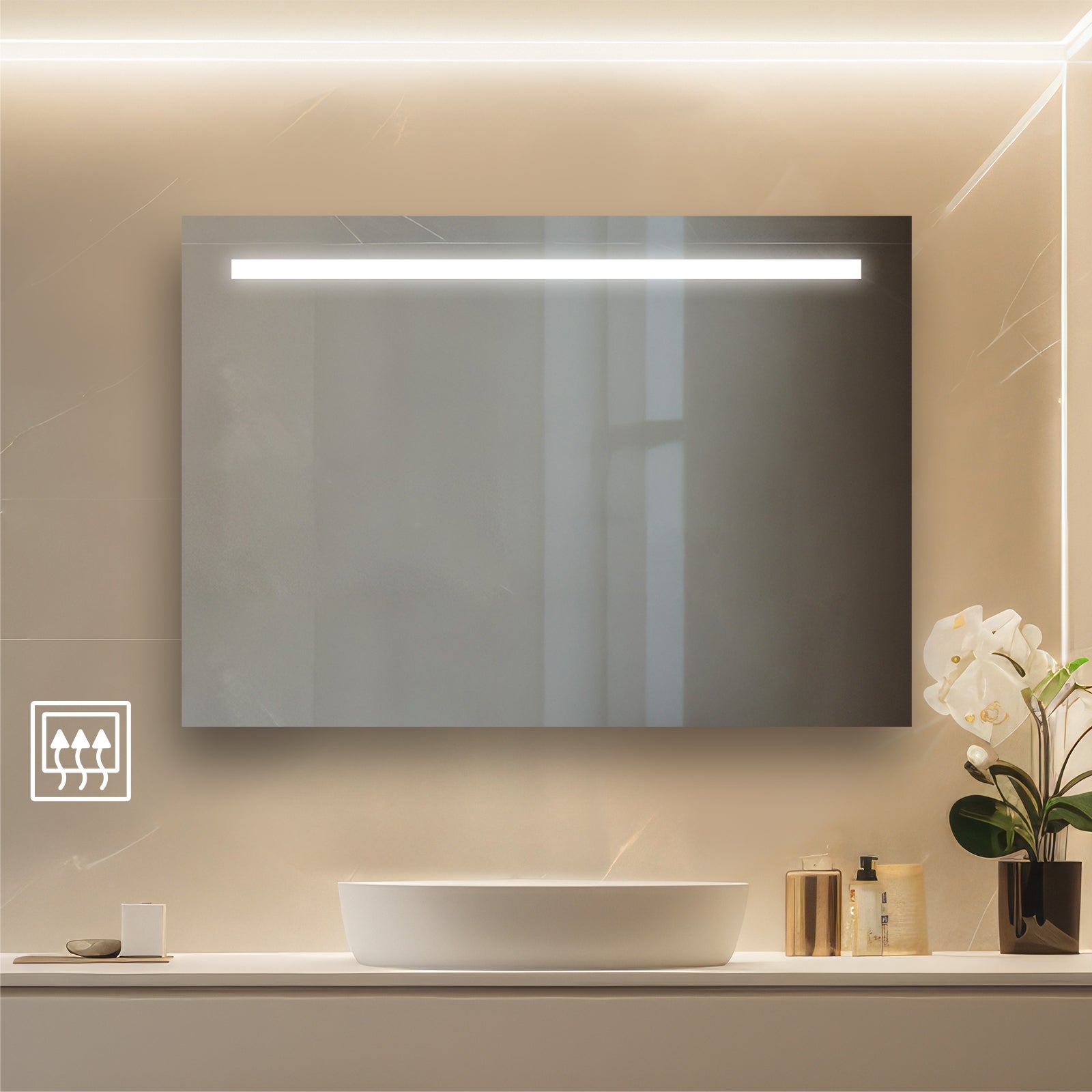 IDA - Miroir bord poli 80x60 cm avec sablage frontal rétroéclairé par ...