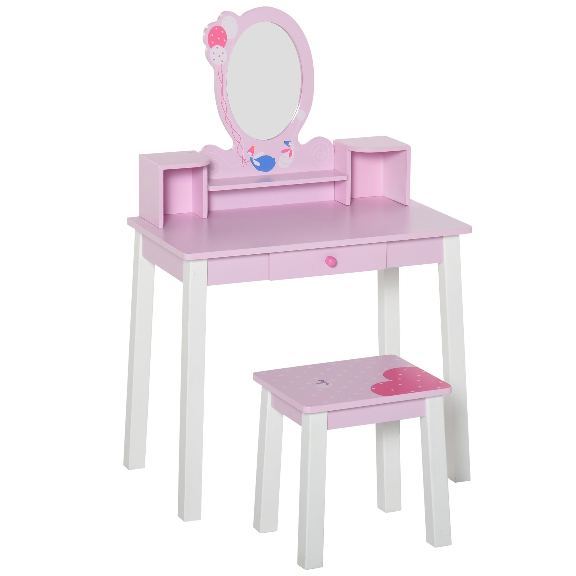Kids Wooden Dressing Table and Stool Make Up Desk (Pink) | Leroy Merlin