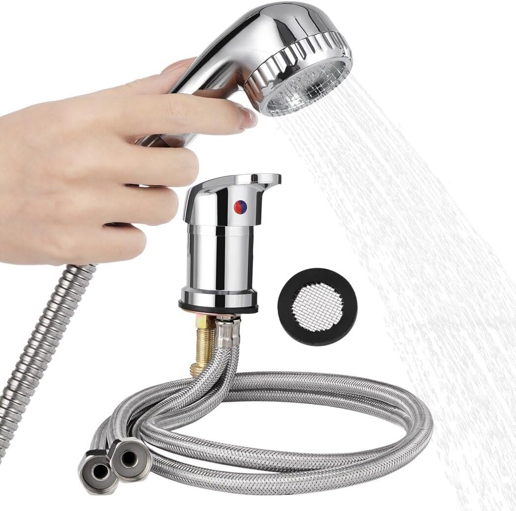 Grifo del lavabo del baño, cabezal de ducha, estereotipo, manguera ...