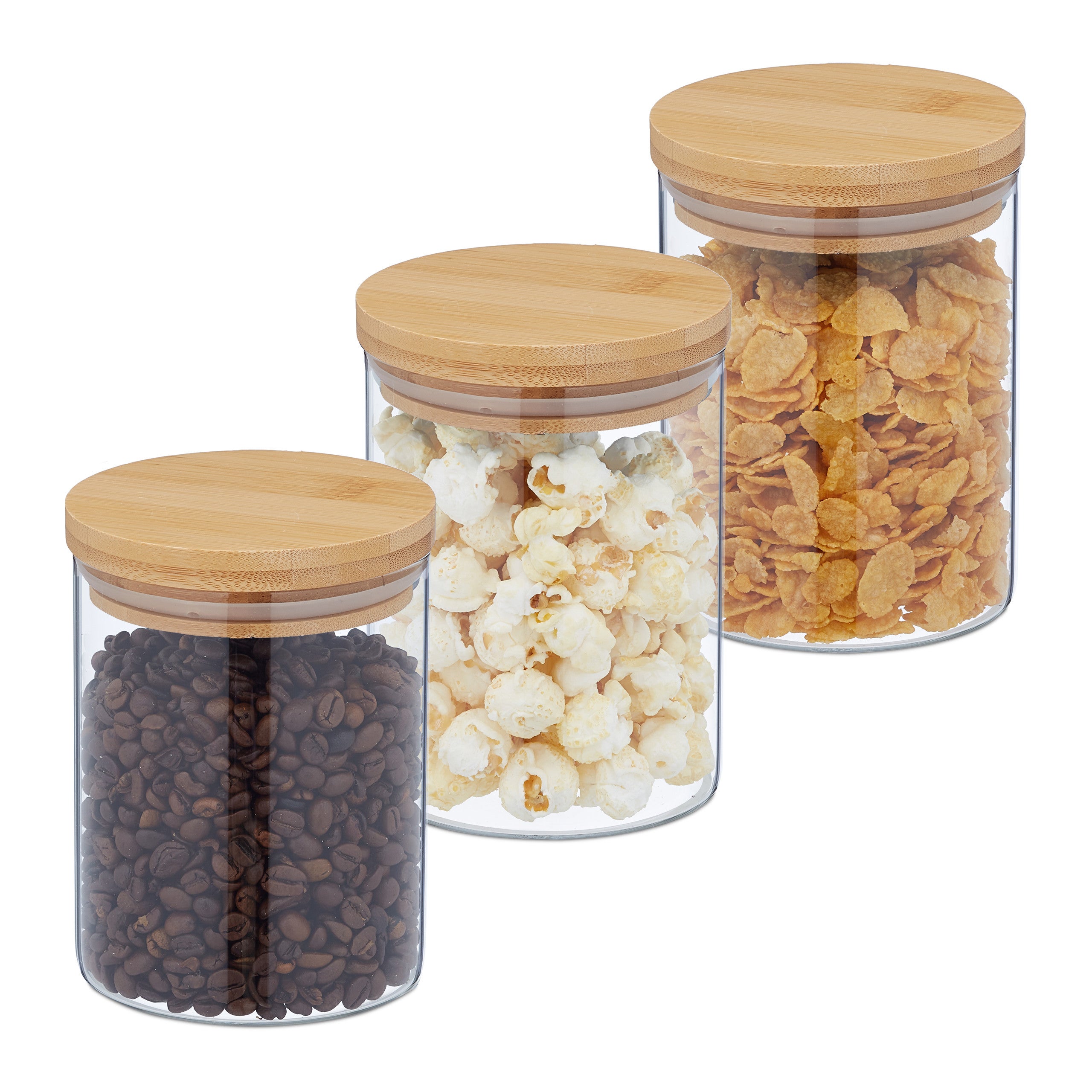 Lot de 3 bocaux en verre, couvercle bambou, bocal conservation rond ...
