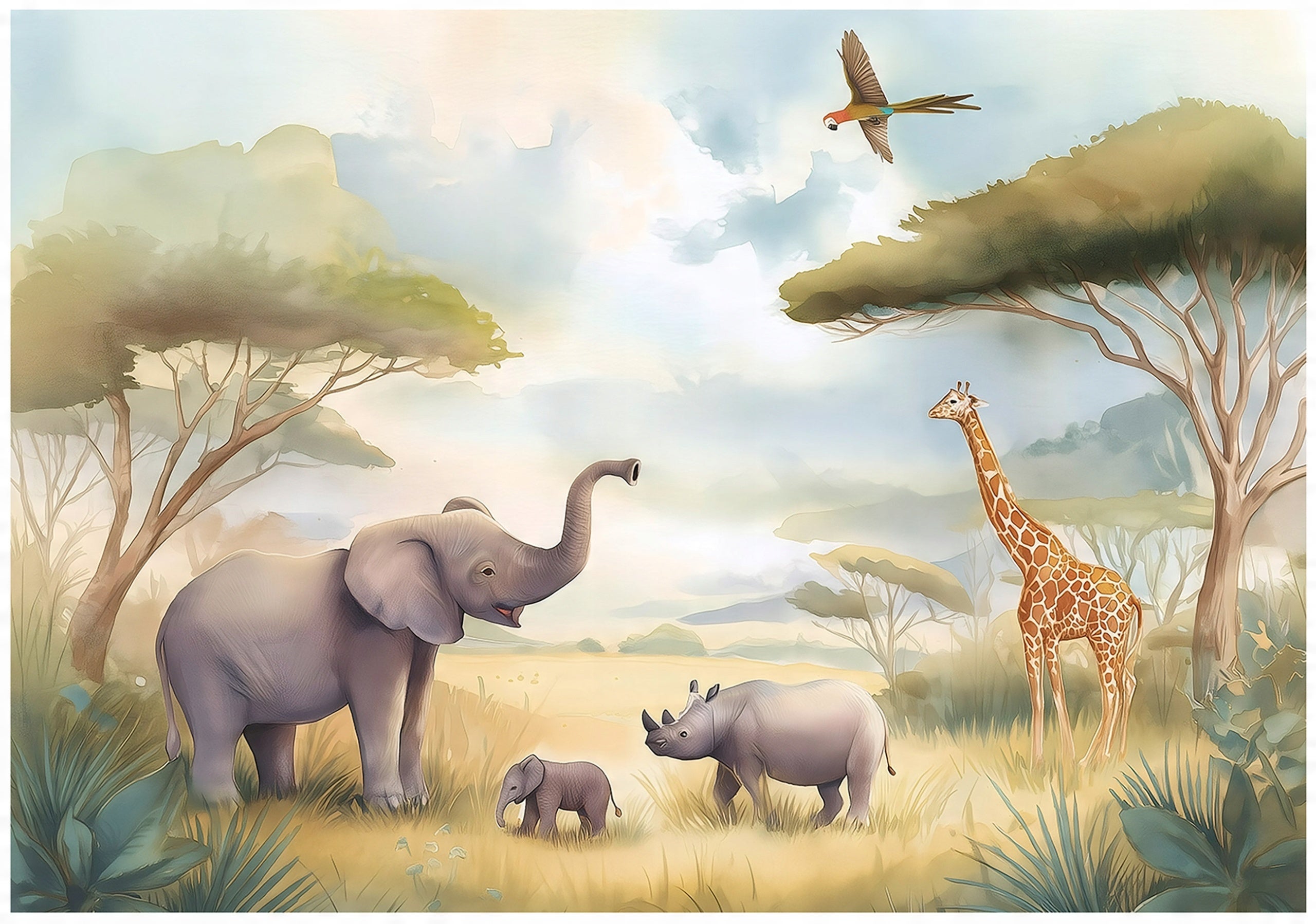 Papier Peint Enfants Animaux Jungle Safari Panoramique Intissé Pour ...