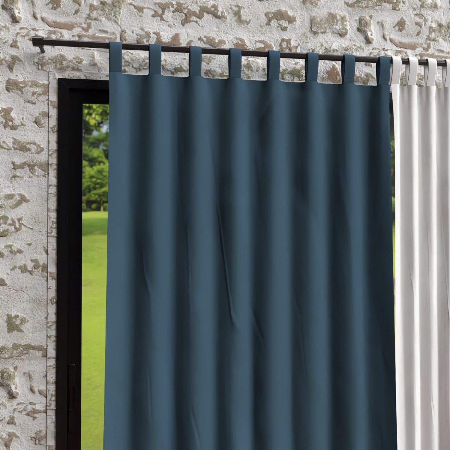 Rideau à pattes en microfibre lavée 135x250 BOHEME bleu canard, par ...