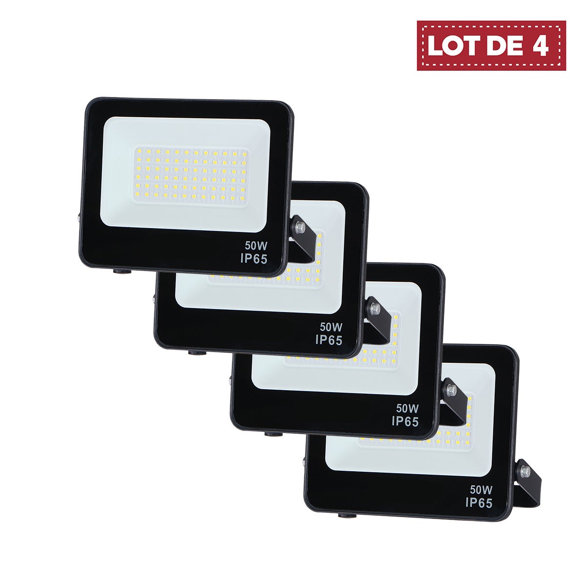 Set de 4 - Lámpara de Proyector 50W Negro 6500K Impermeable IP65 5000lm ...