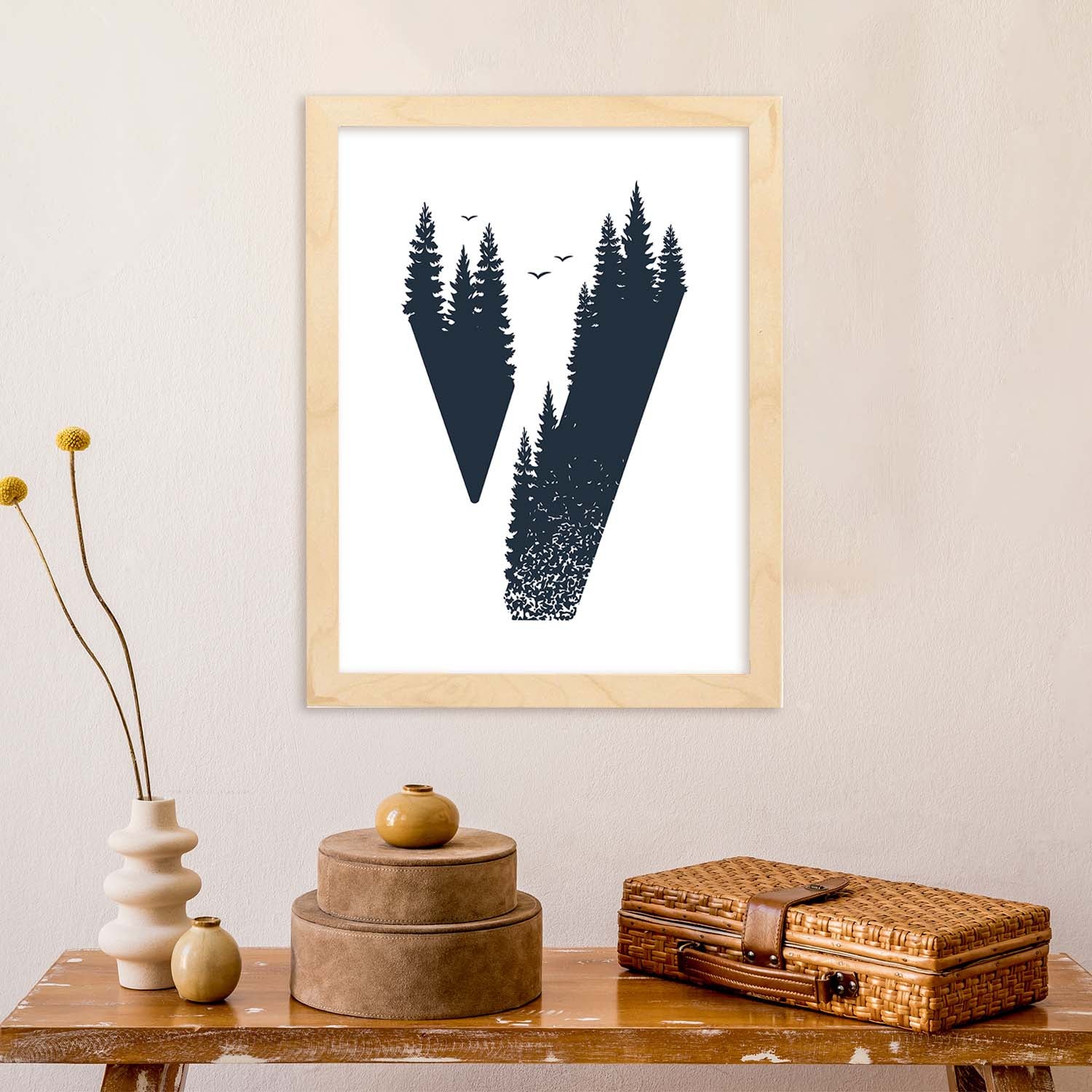 Letra V Con Bosque Y Pajaros. Naturaleza.posters De Letras Con Diseño ...