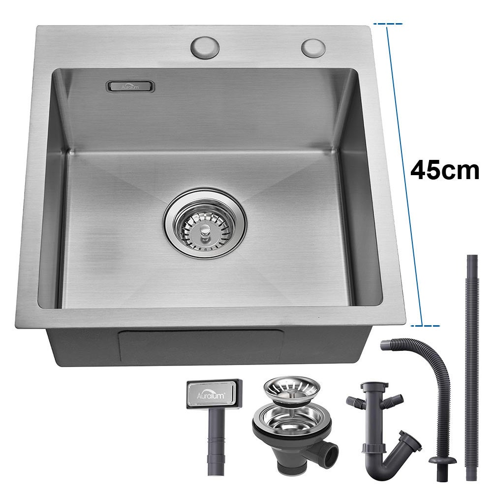 Evier Cuisine 1 Bac 45x45CM,Évier Inox 1 Cuve avec Siphon et Trop-Plein ...