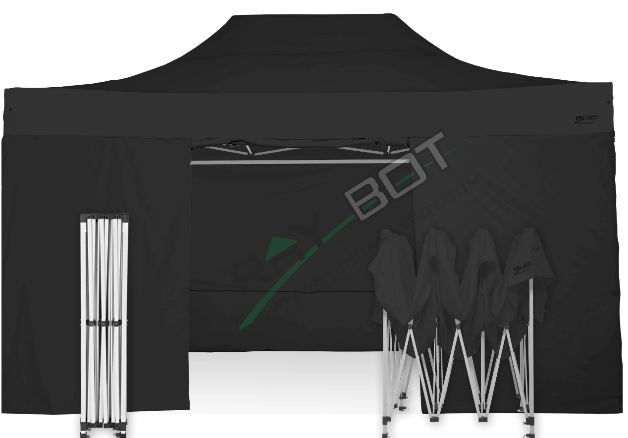 Tonnelle Pliante 3X4,5 RAY BOT Noir Acier 30mm AVEC BÂches Latérales ...