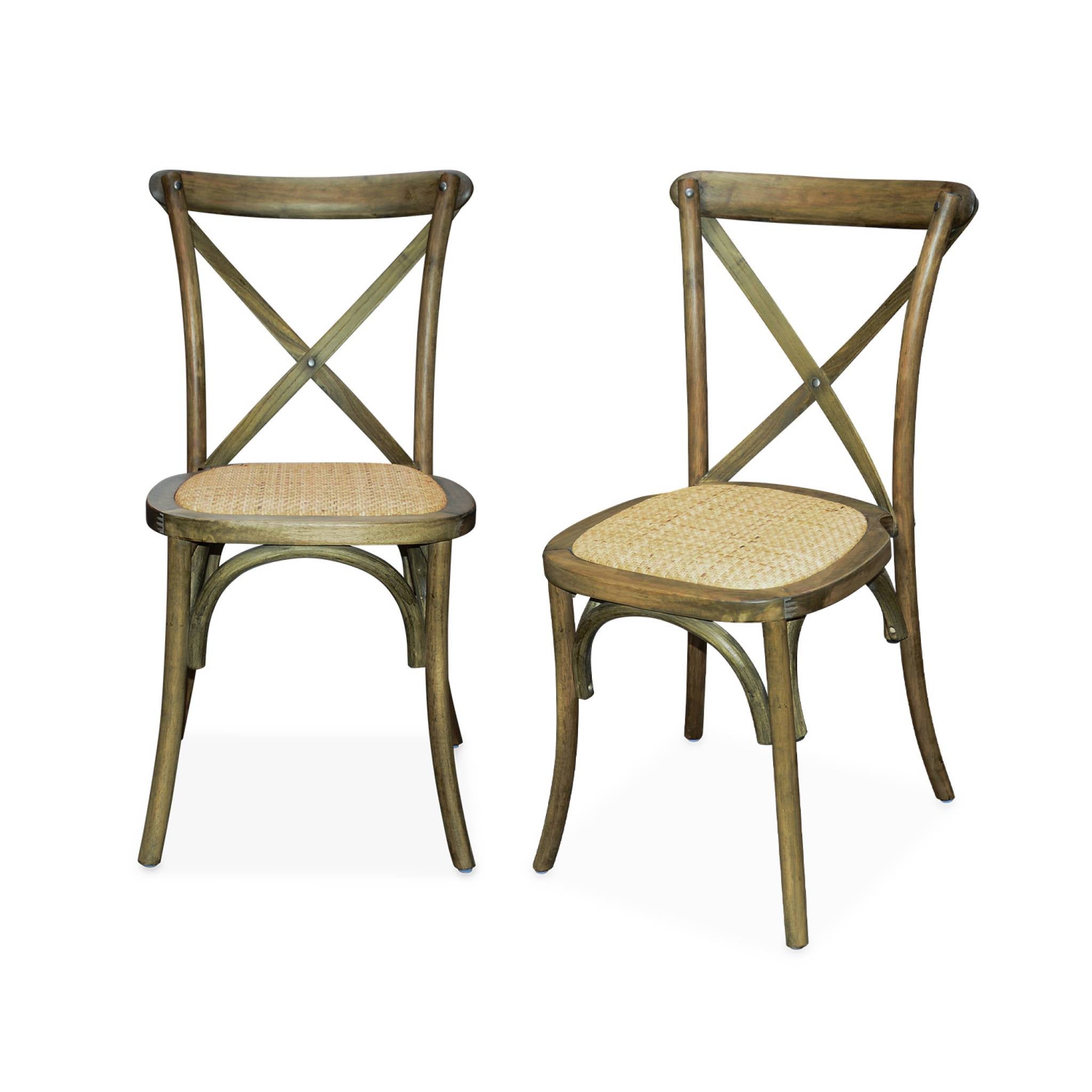 Lot de 2 chaises de bistrot en bois d'hévéa marron vieilli. vintage ...