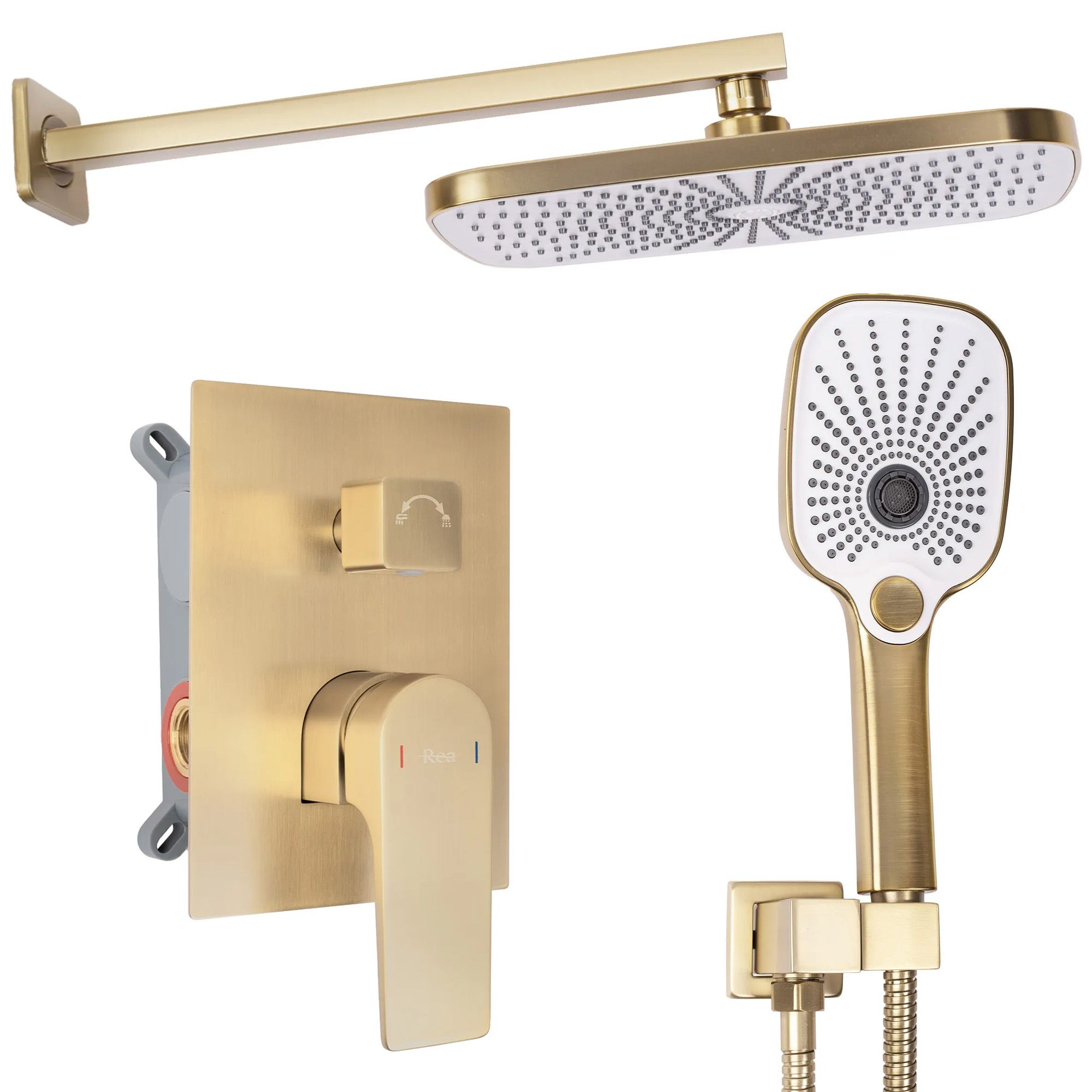 KIT DE DOUCHE ENCASTRÉ REA MOBY + BOX BRUSH GOLD 49X30X40CM | Leroy Merlin