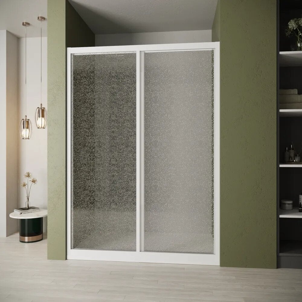 Cabina de ducha de 110 cm con apertura corredera, perfiles blancos de ...