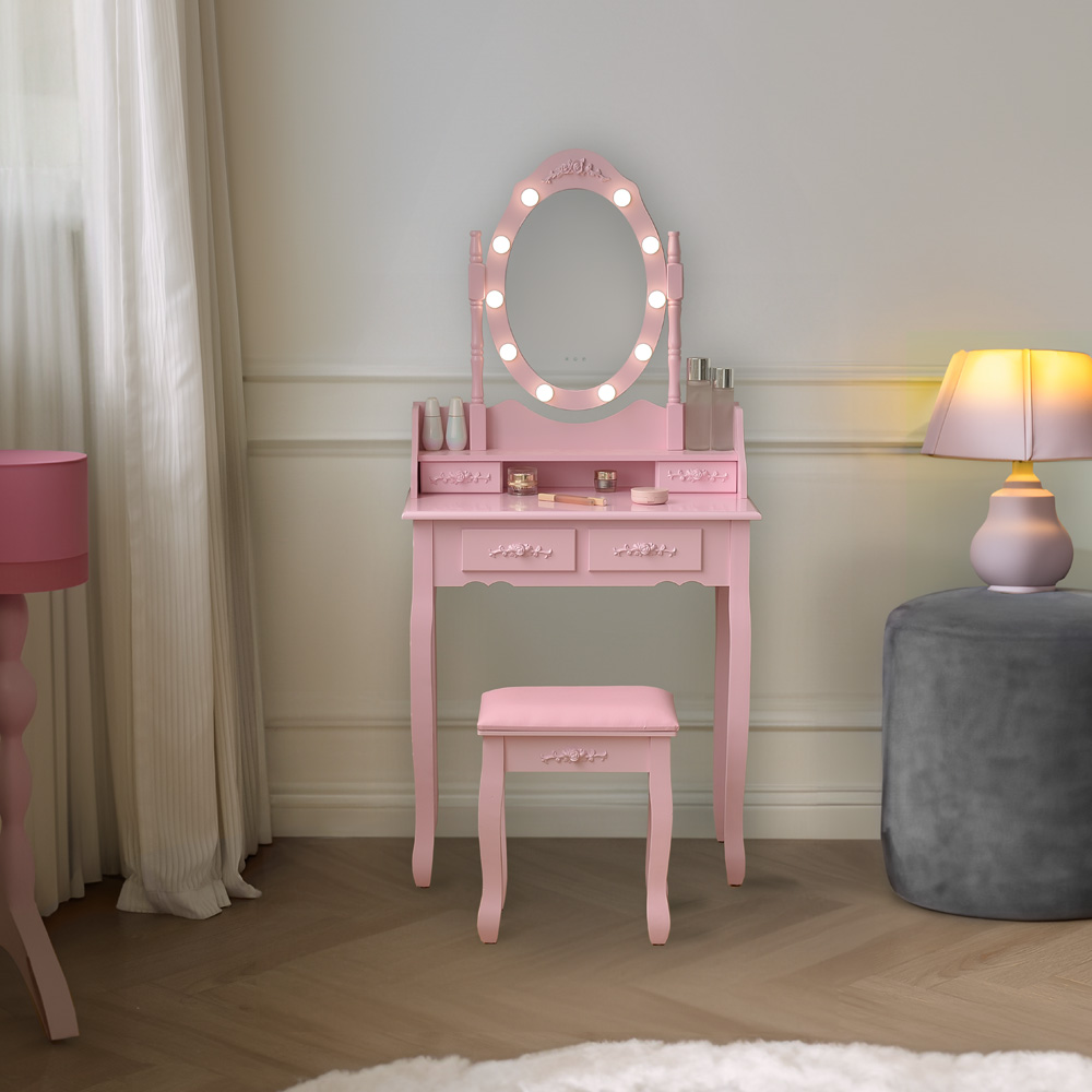 Coiffeuse avec miroir et éclairage LED HOME DELUXE ROSY rose | Leroy Merlin