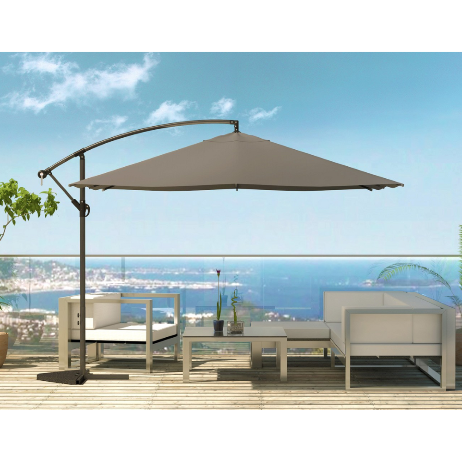 Parasol gris déporté carré 3 x 3 m led SOLENZARA | Leroy Merlin