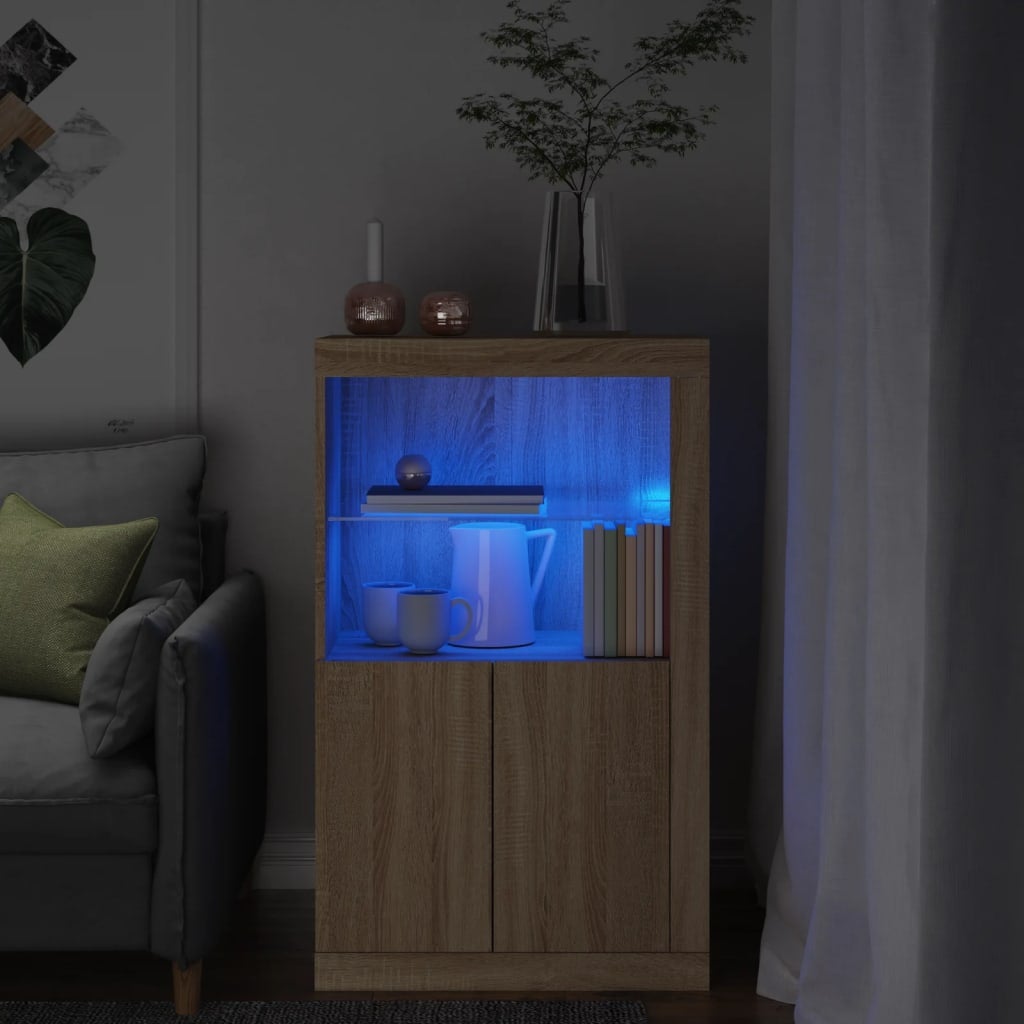 Maison Exclusive - Aparador con luces LED madera de ingeniería roble ...