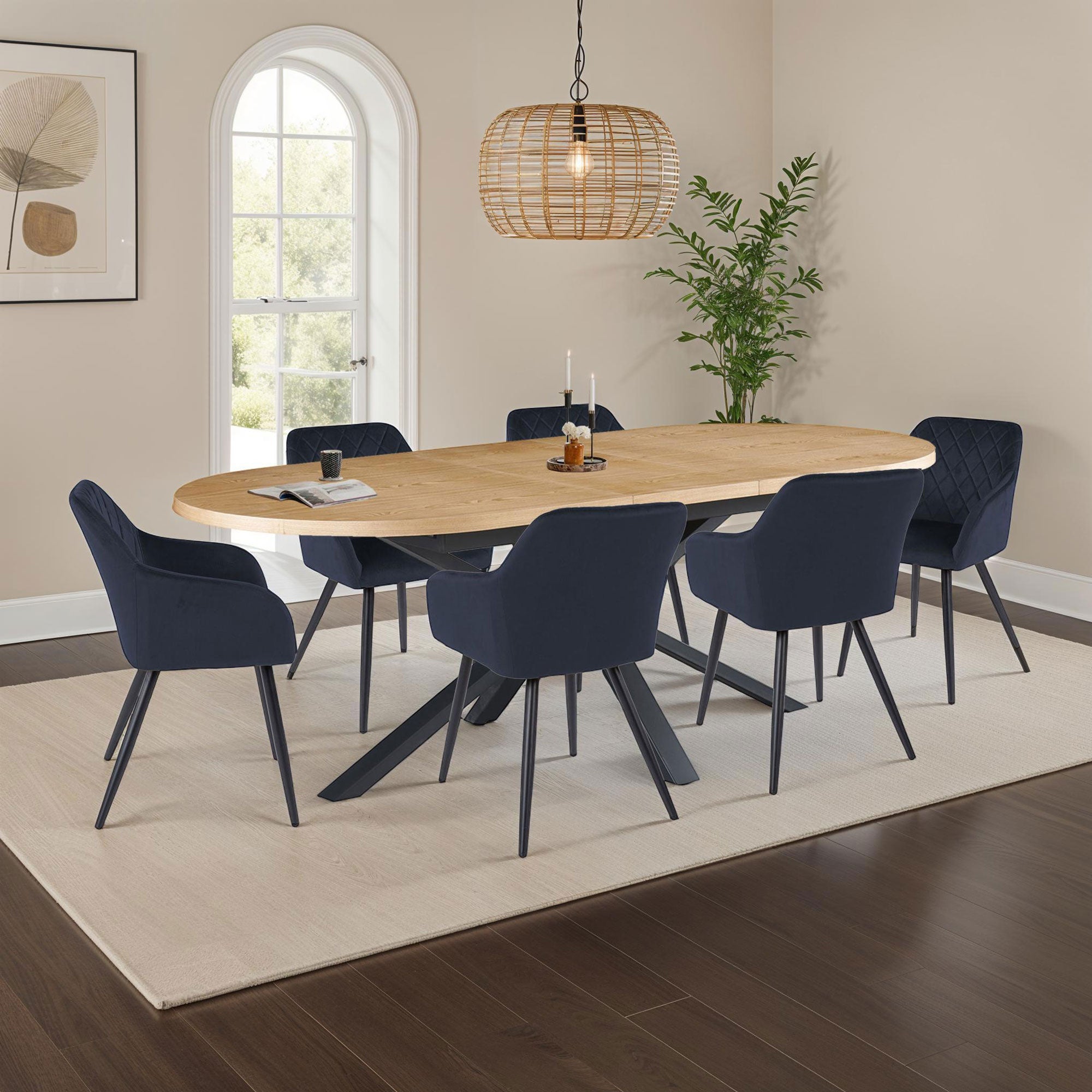 Table extensible 180-300cm + 6 chaises velours marine - VENTER | Leroy ...