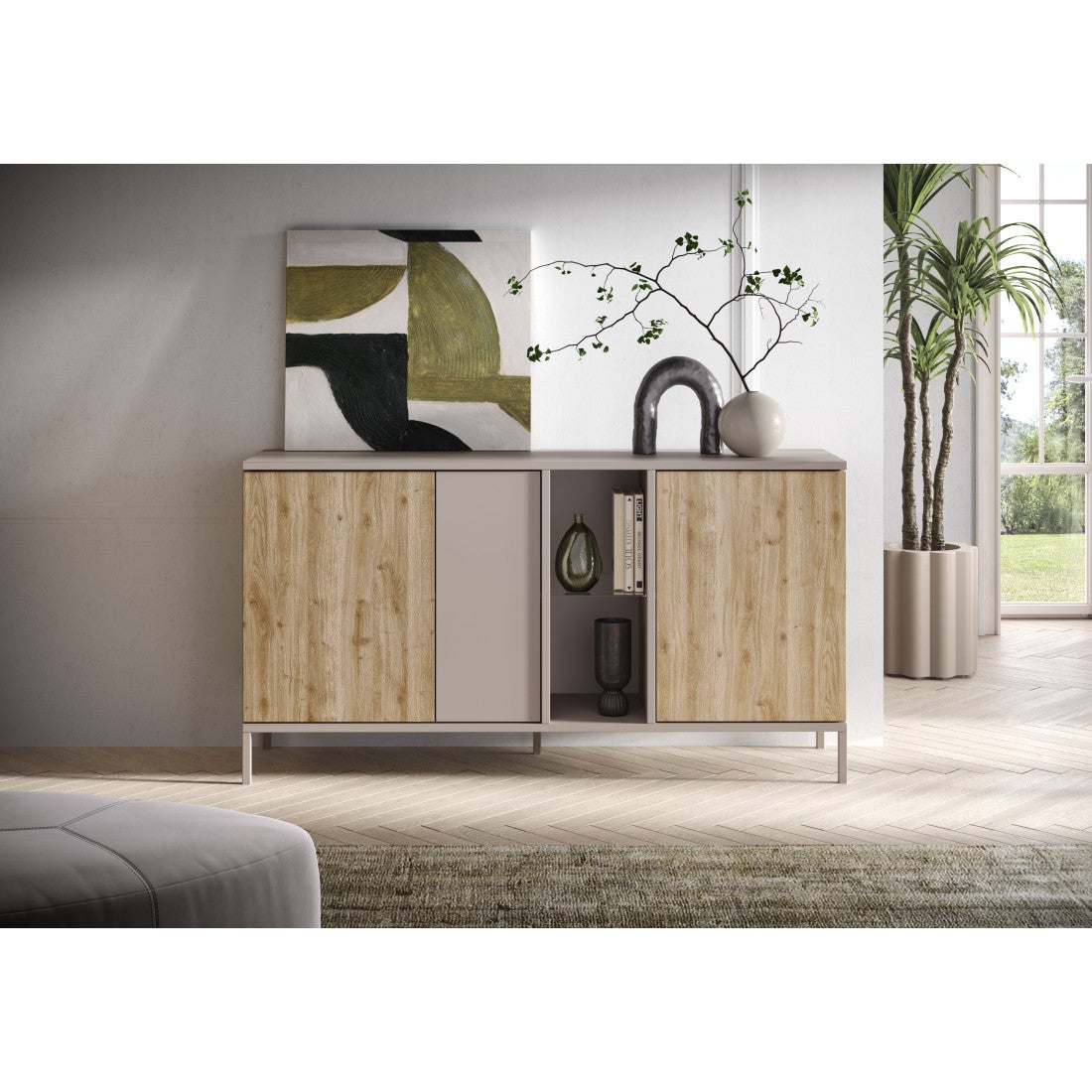 Buffet 3 portes Crème/Chêne naturel - TRIESTE | Leroy Merlin