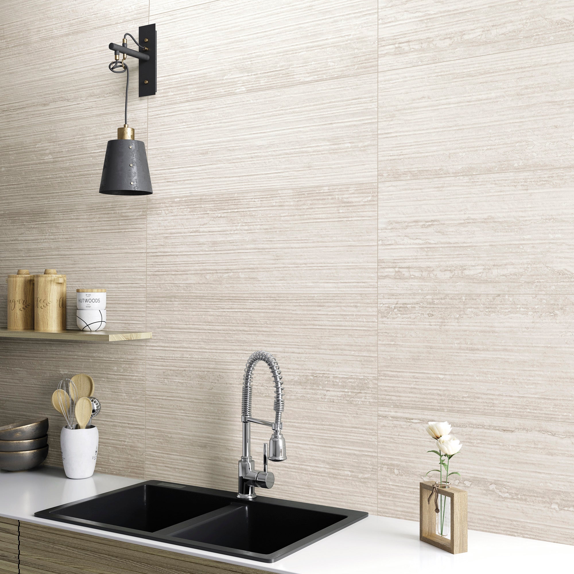 Faïence - PURE TRAVERTINE - GREY - 30x90 Rectifié - Poli brillant ...