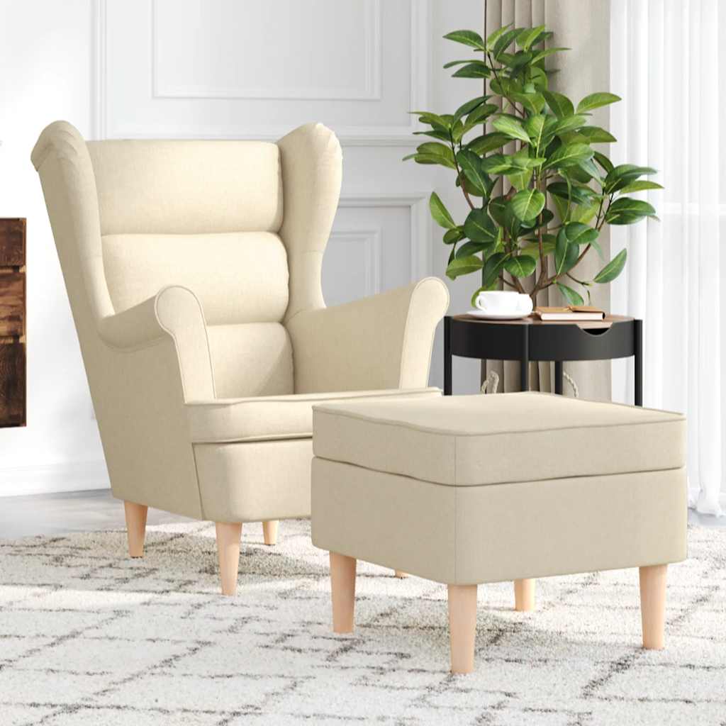 Sillón con reposapiés, tapizado en tela color crema. | Leroy Merlin