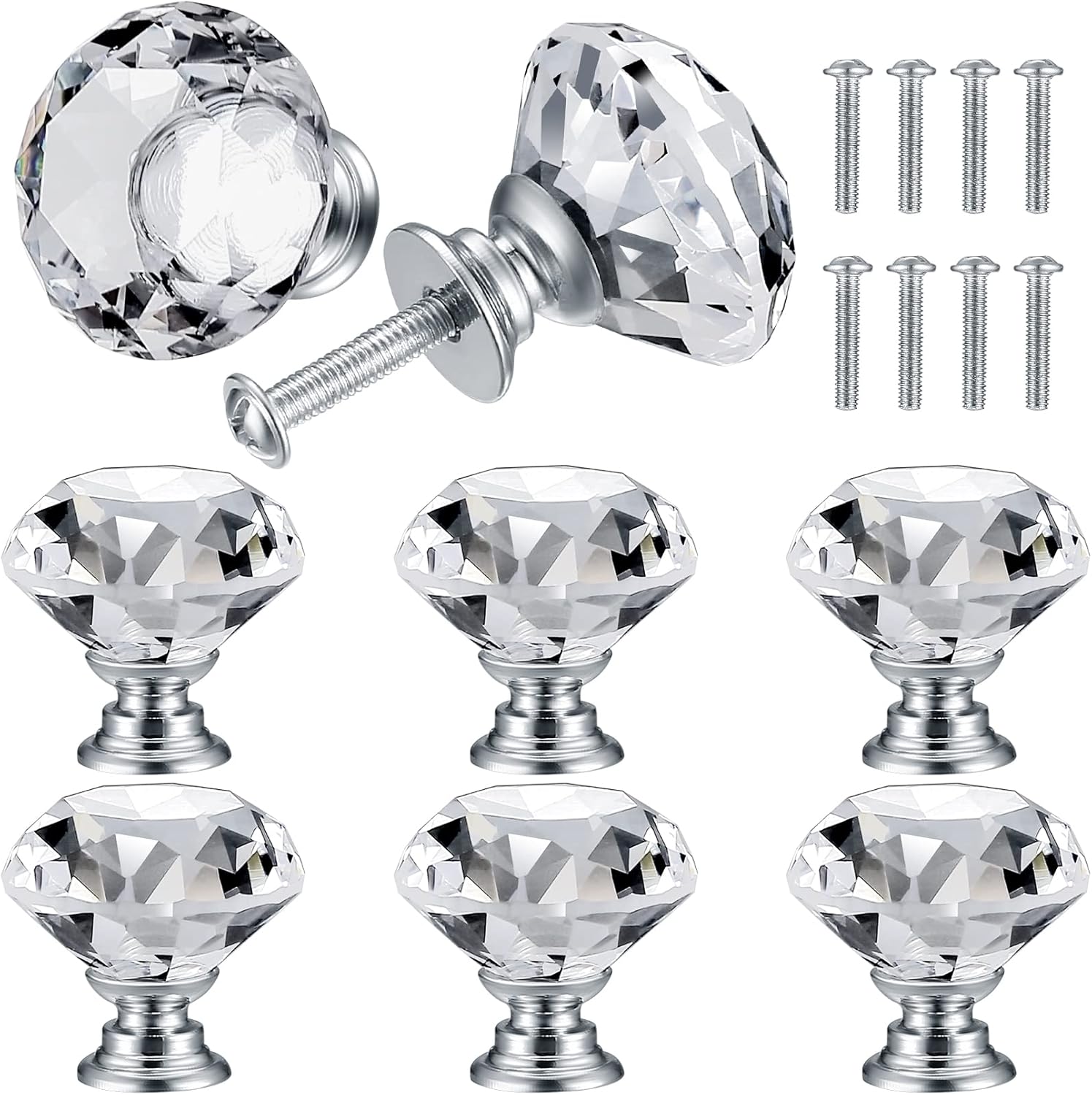 8 Pcs Bouton de Porte de Cristal, Poignee de Meuble Diamant, Cuisine ...