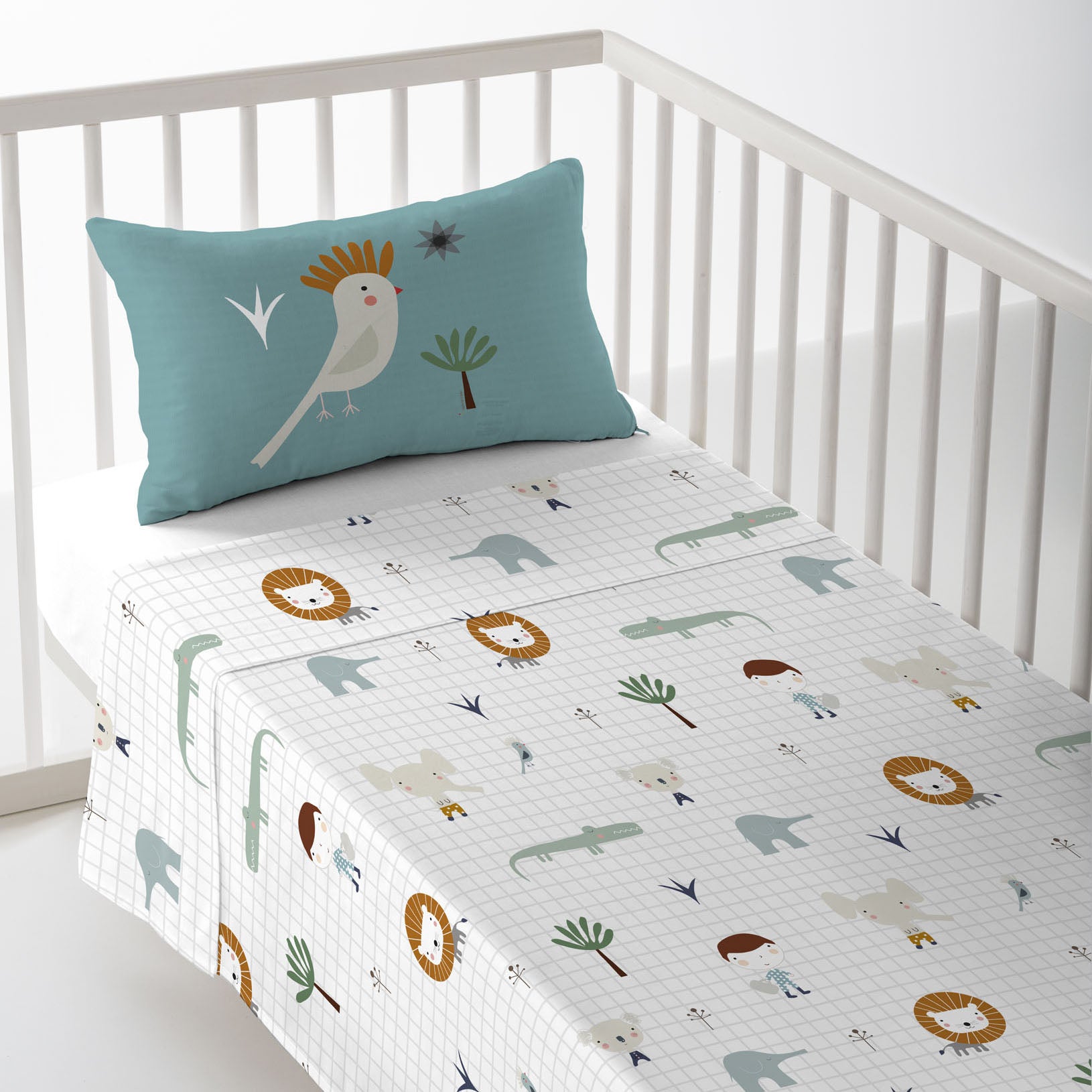 JUEGO DE SÁBANA CUNA/MAXICUNA JUNGLA NIÑO B 100% ALGODÓN CUNA 60 CM | Leroy Merlin