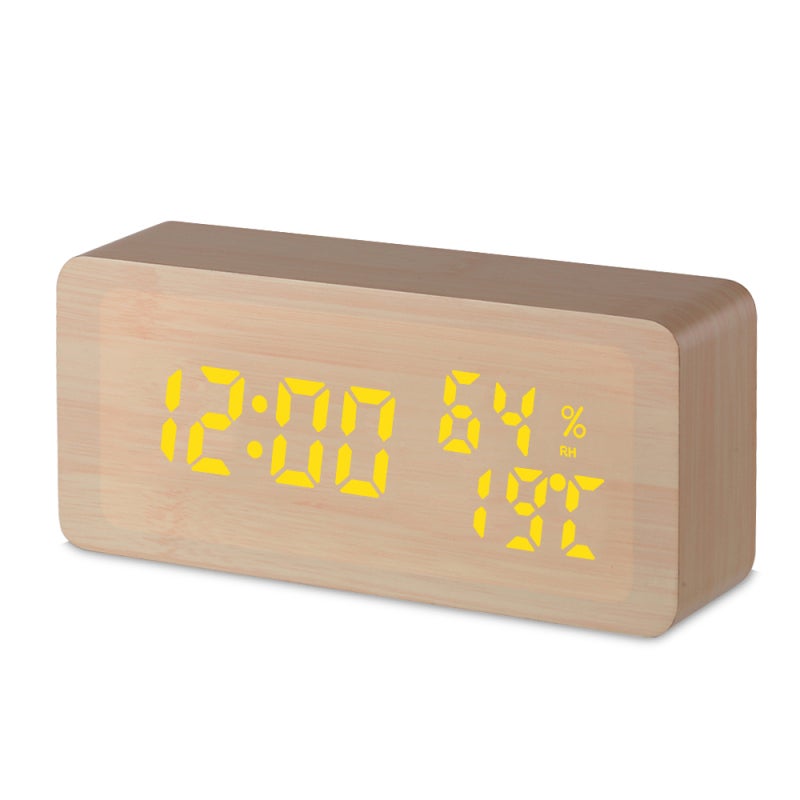 Réveil en bois avec éclairage LED sept couleurs, chargeur de téléphone ...