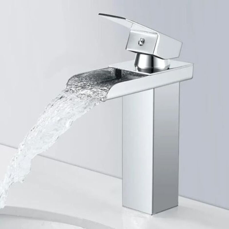 Robinet mitigeur de lavabo à effet cascade, en acier inoxydable, design ...