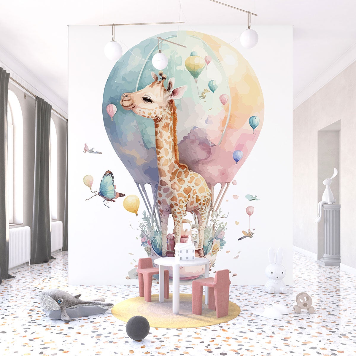 Carta da parati panoramica per bambini - Giraffa mongolfiera ...
