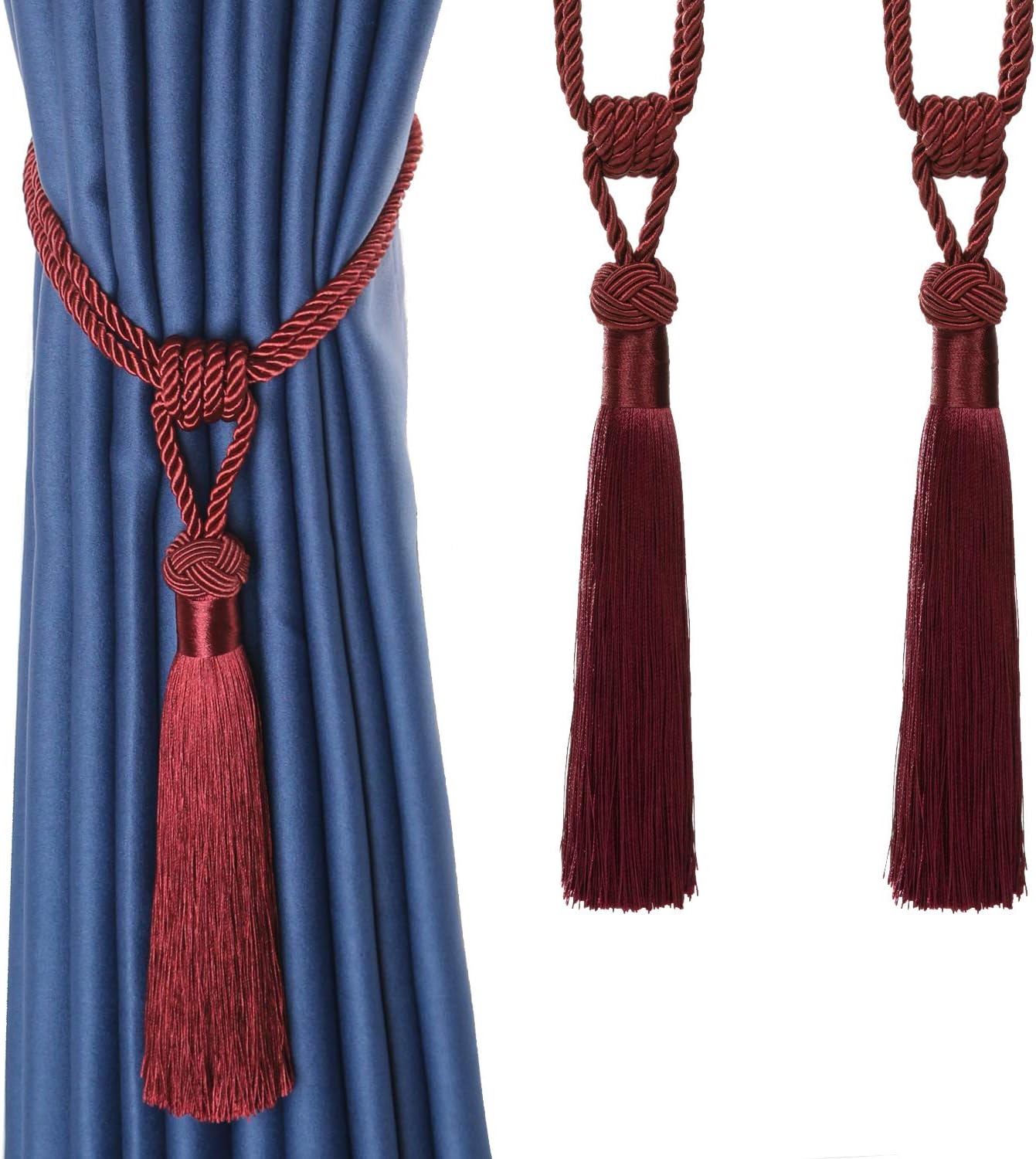 Lot de 2 attaches de rideaux à longs pompons, tressées à la main en ...