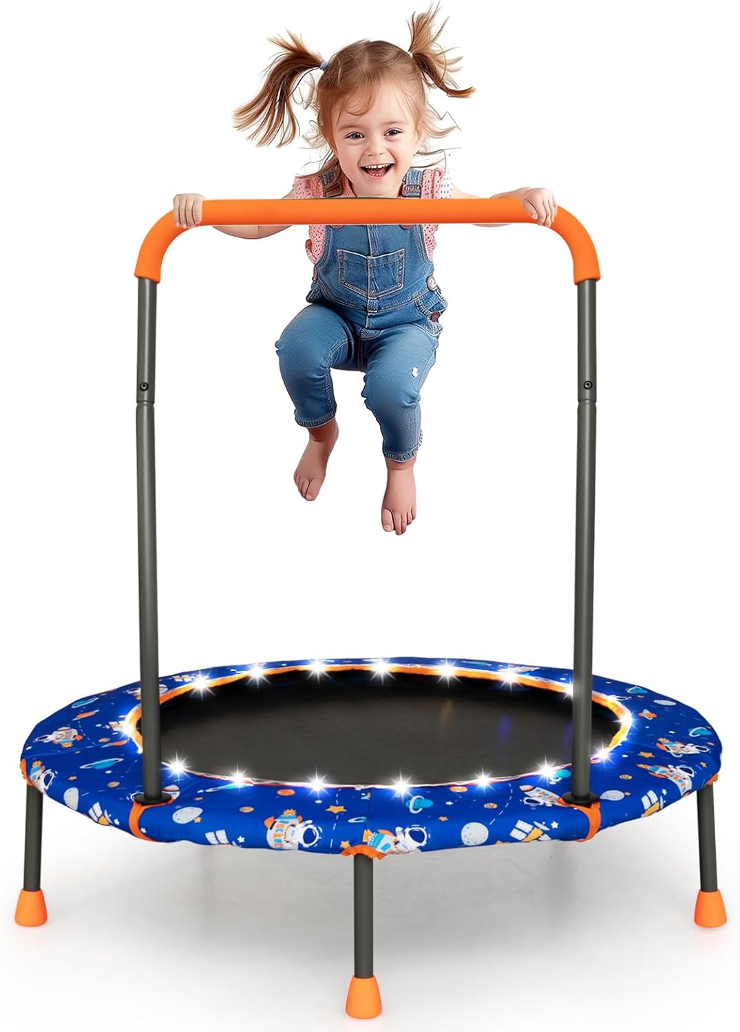 Trampoline Enfants Ø 92 CM, Lumières LED, Cadre en Acier, Poignée de ...
