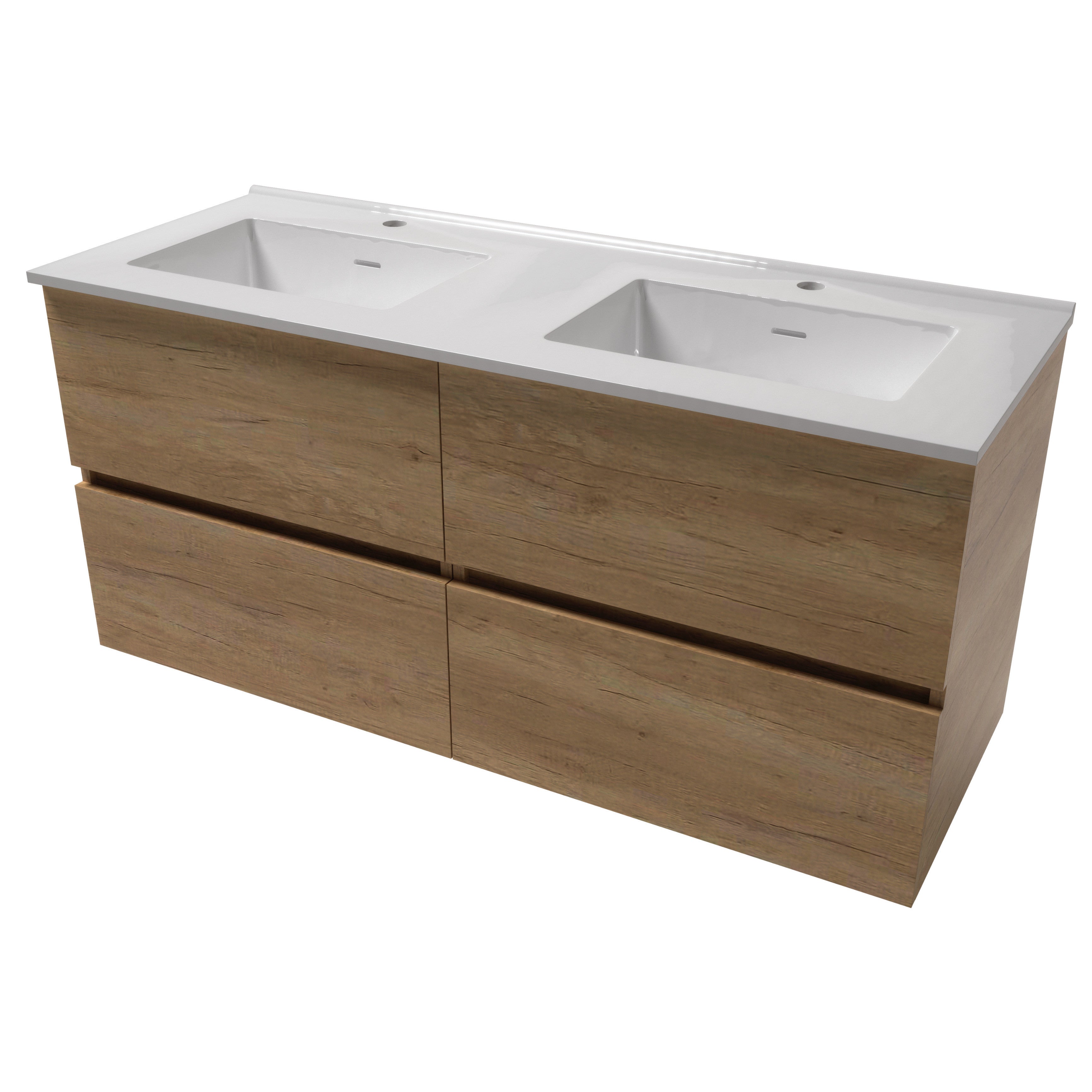 Meuble salle de bain double vasque suspendu 120 cm bois miel LANSVO ...