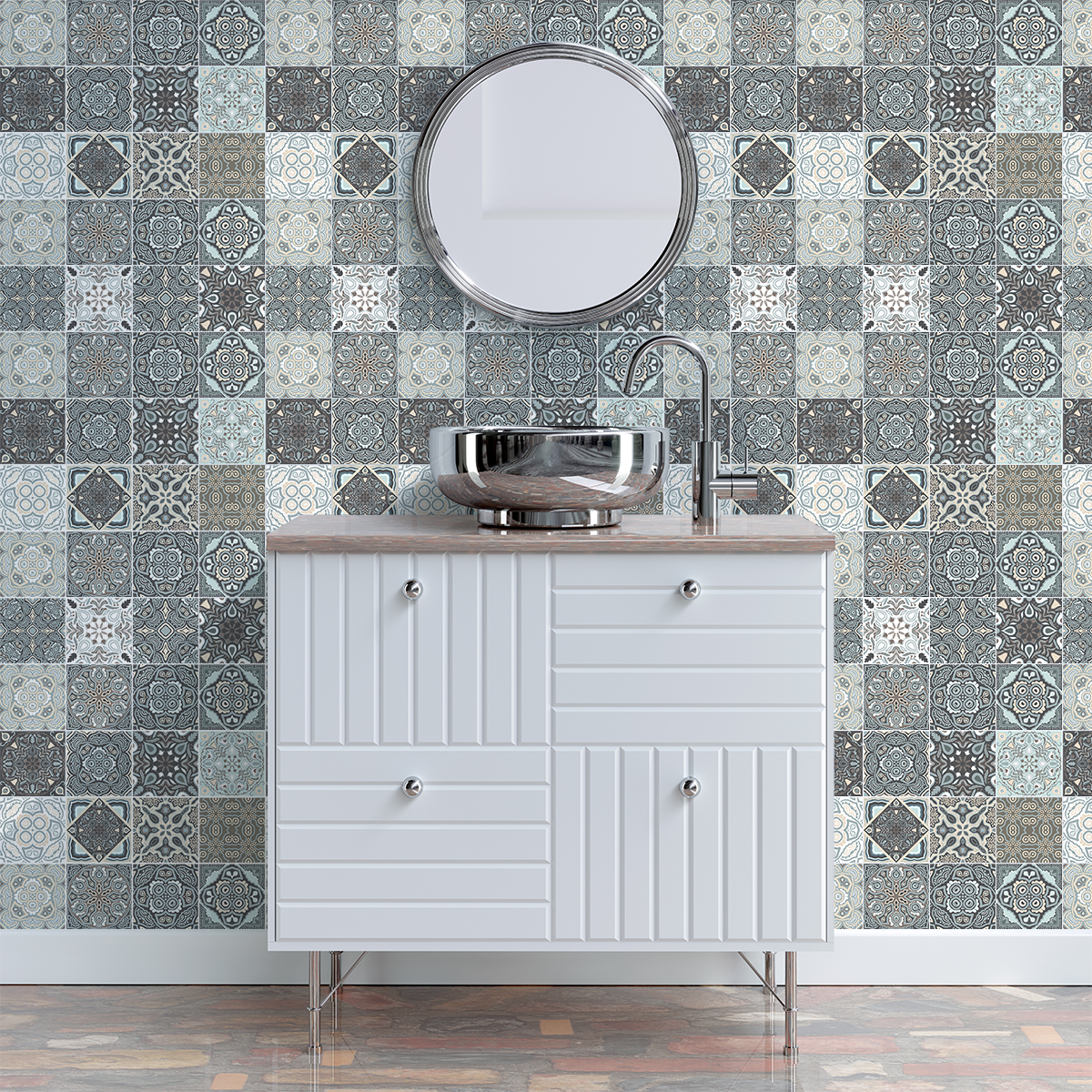 Sticker Mural Carrelage adhésif Cuisine Salle de Bain - 60 STICKERS ...