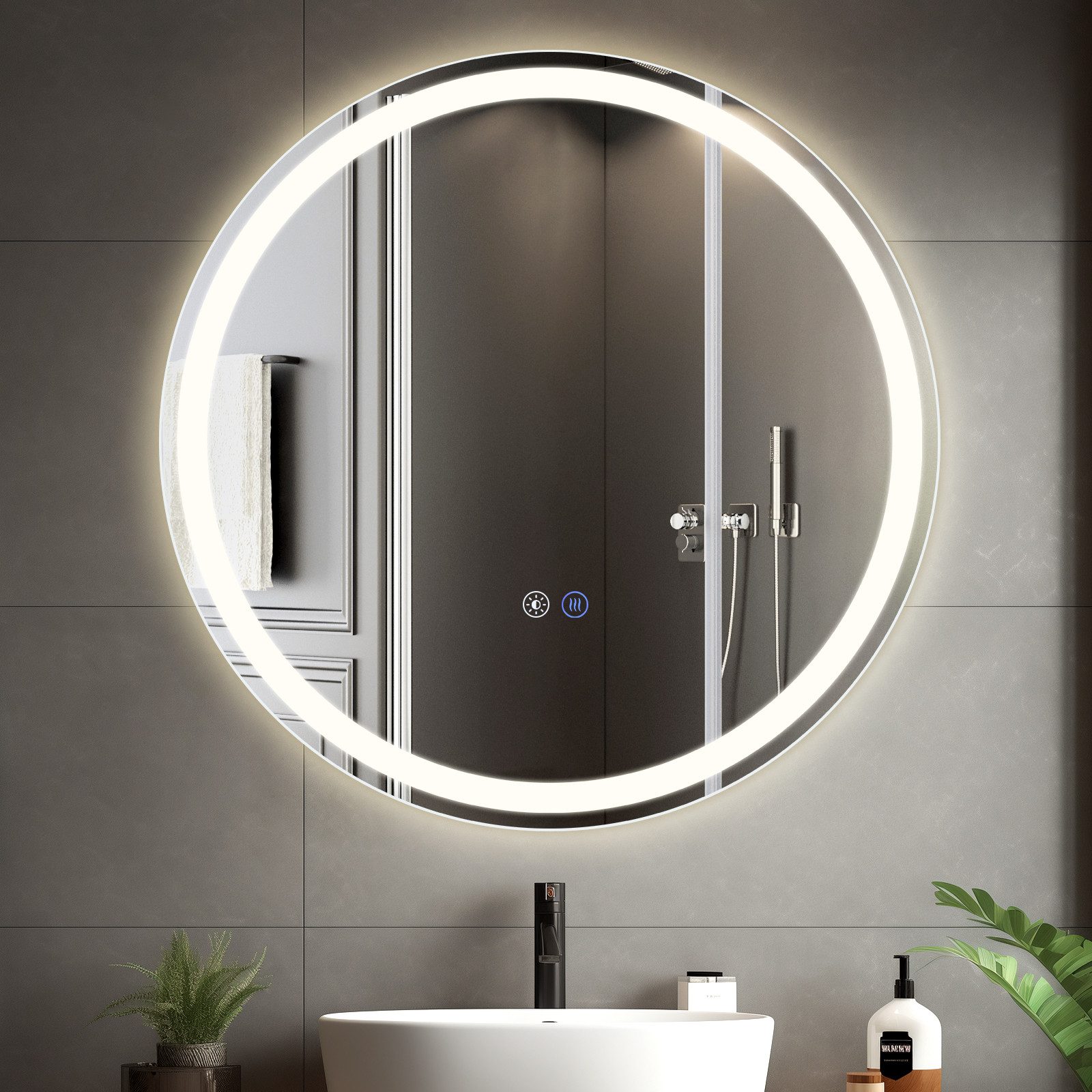 NETTLIFE Miroir lumineux salle de bain - Rond 80 cm LED, IP44 ...