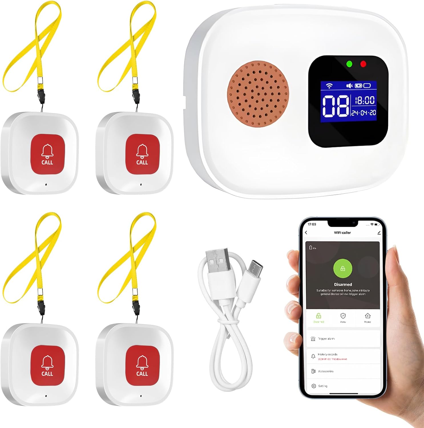 Alarma de emergencia para personas mayores, 4 botones SOS + 1 receptor ...