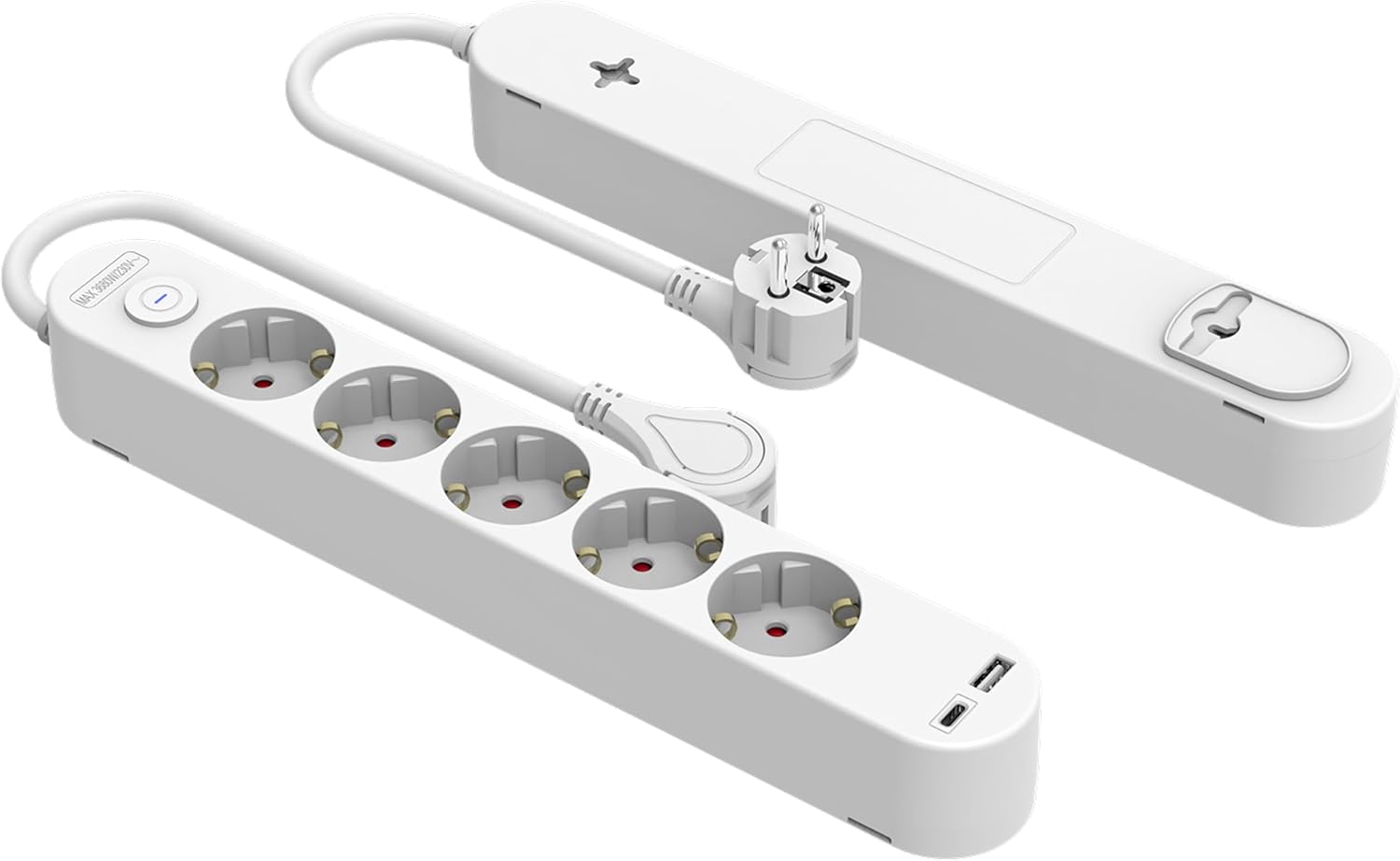 Pack de 2 Base Multiple de 5 Tomas con Puerto USB-A y USB-C, 3A, Cable ...