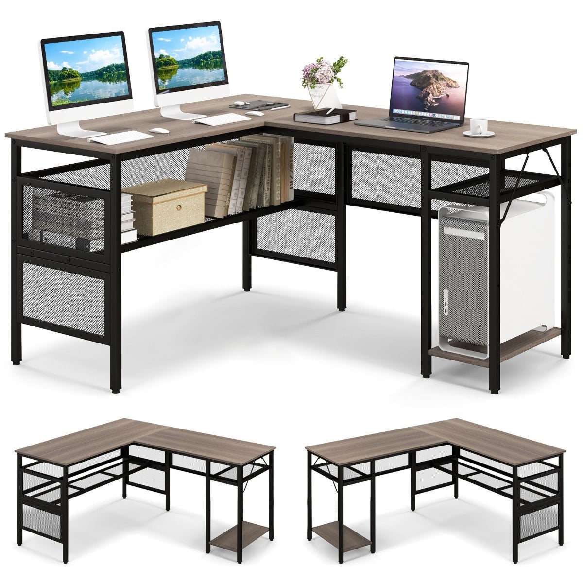 Bureau en forme de L bureau d’angle réversible avec étagères de ...