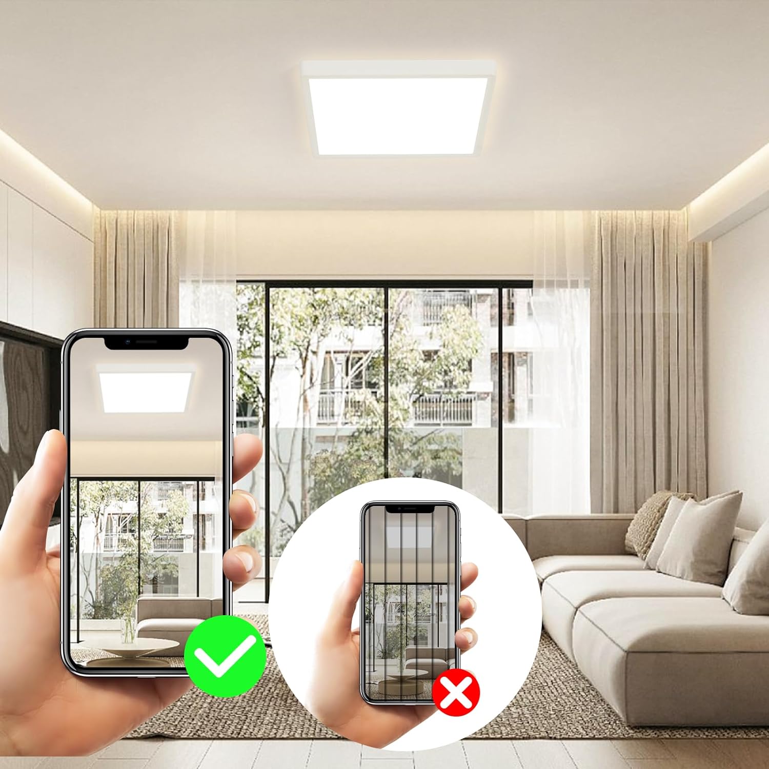 2PCS Plafonniers LED Ronds Blanc 24W 2700LM GLAMARIS, 3000K lumière ...