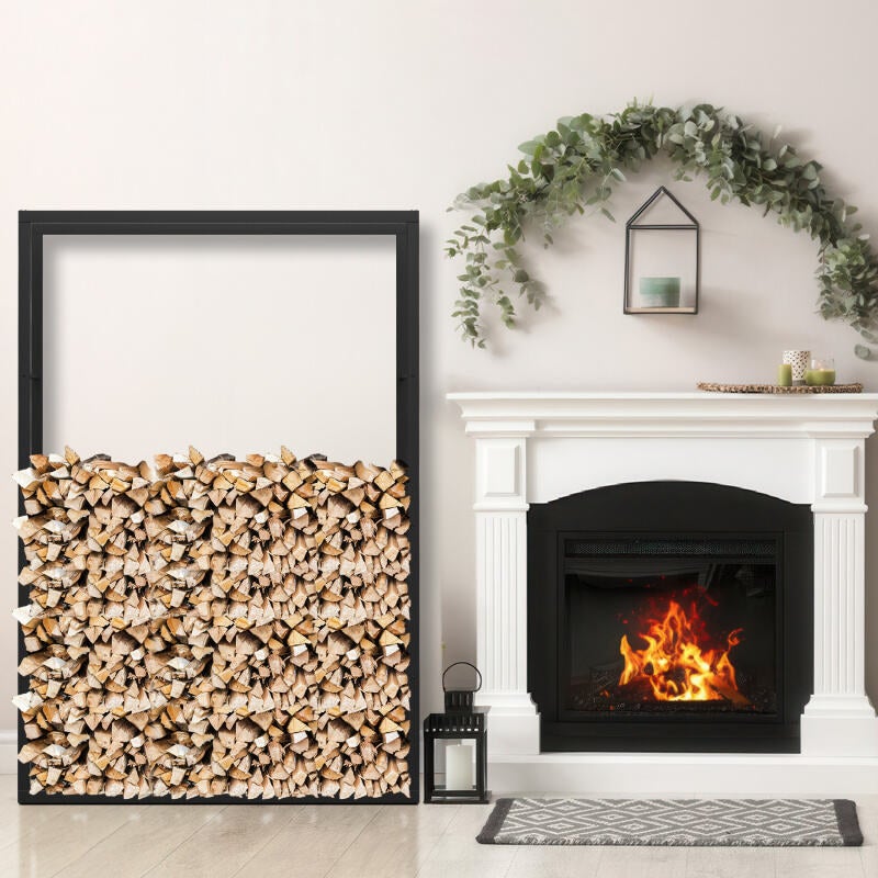 Range bûches métal Noir mat Rangement Bois Bûche Range-bûches Design ...