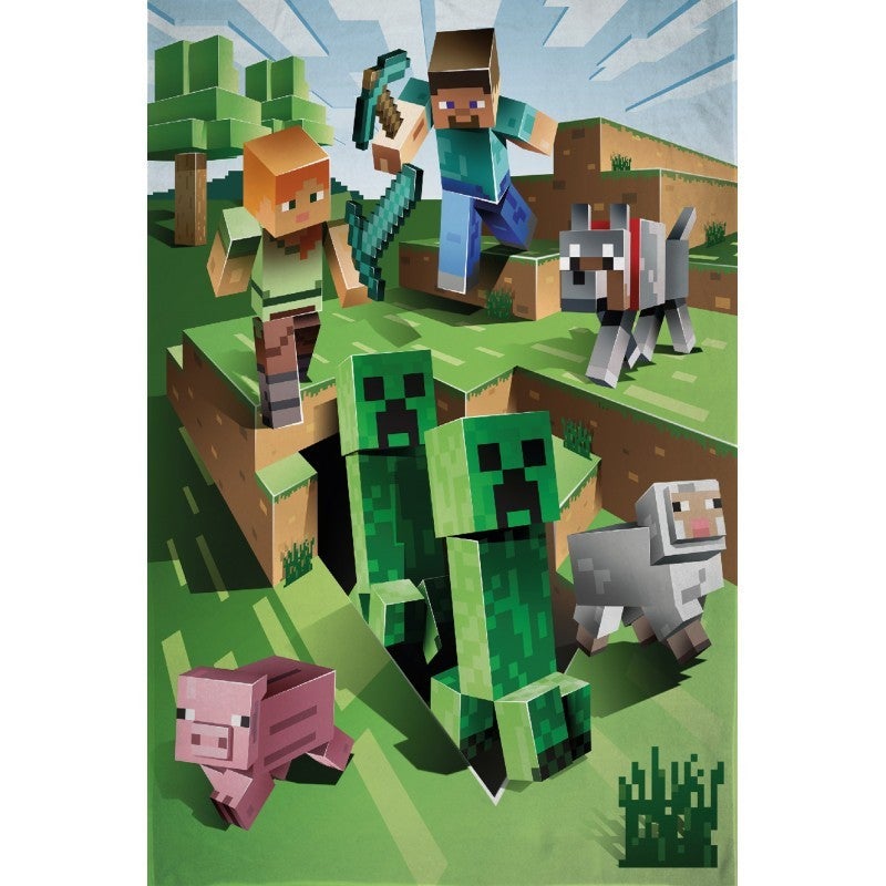 Couverture polaire Minecraft Cave Attack 100x150cm | Leroy Merlin