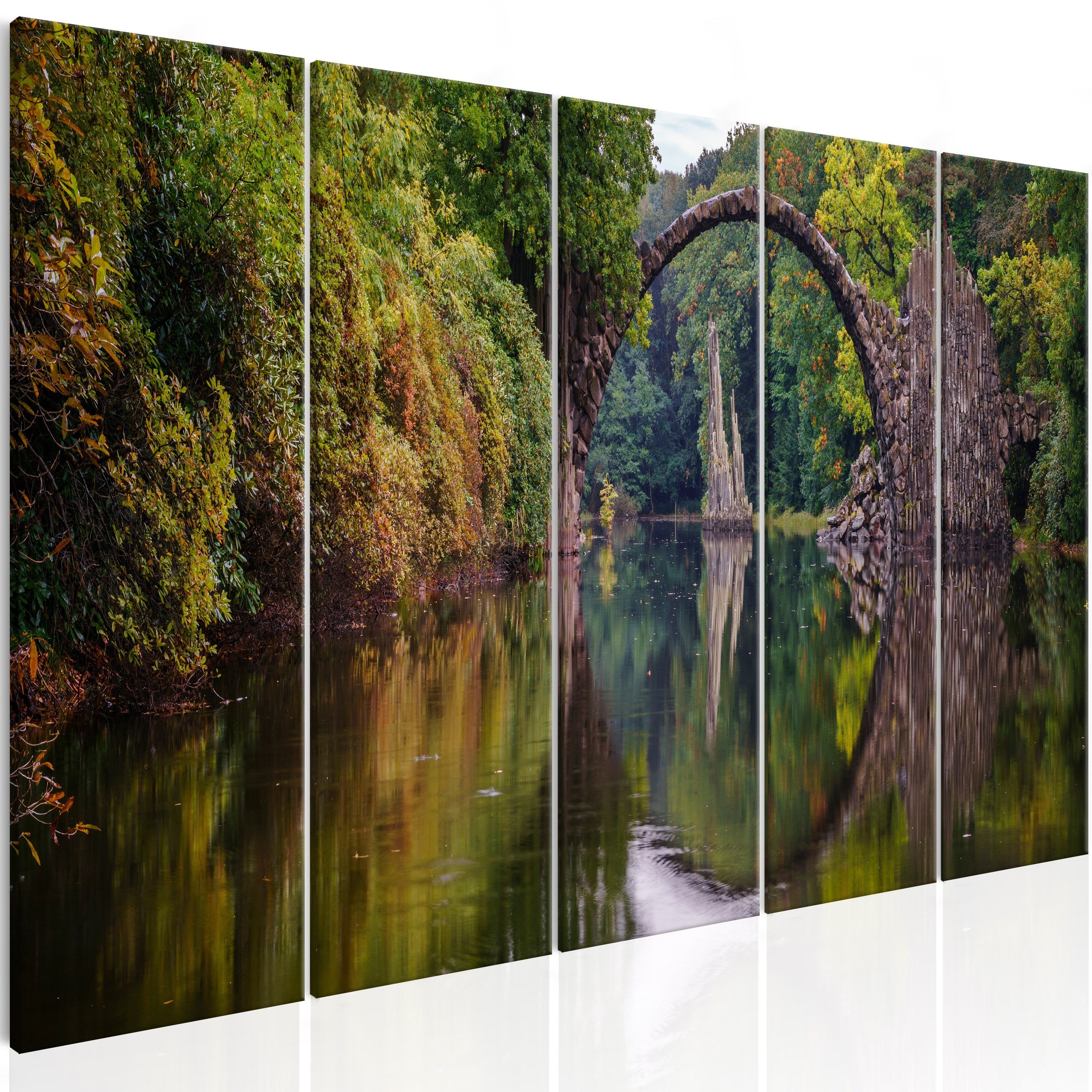 Tableau Bridge over Water (5 Parts) Narrow - L 200 x H 80 cm | Leroy Merlin