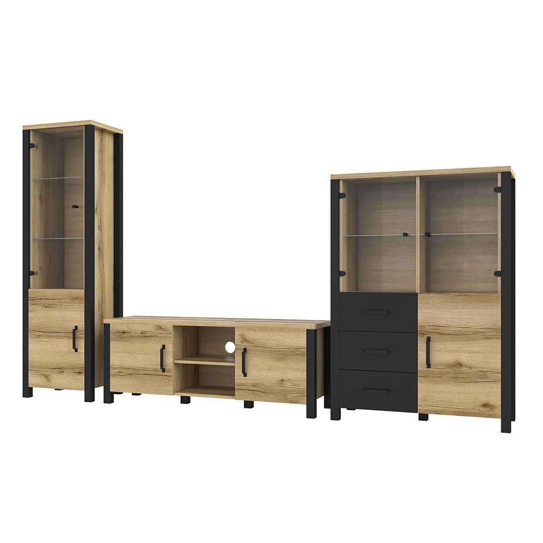 Ensemble de 3 meubles de salon collection DARWIN. Couleur chêne clair ...