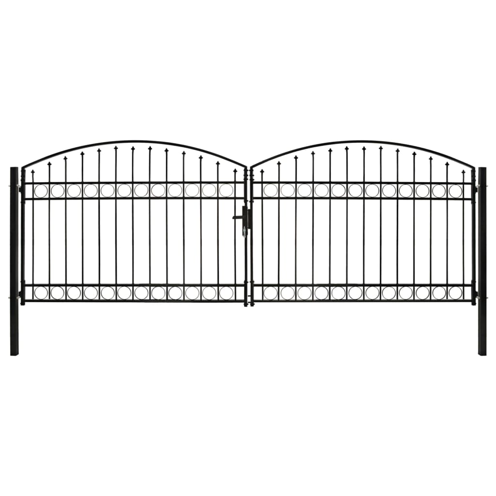 Portón de doble puerta con tapa arqueada Acero 400x125 cm Negro | Leroy ...