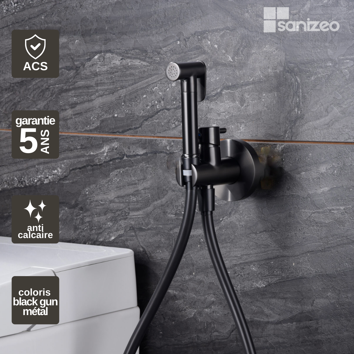 Kit Douchette hygiénique à encastrer pour WC ou bidet noir métal ...