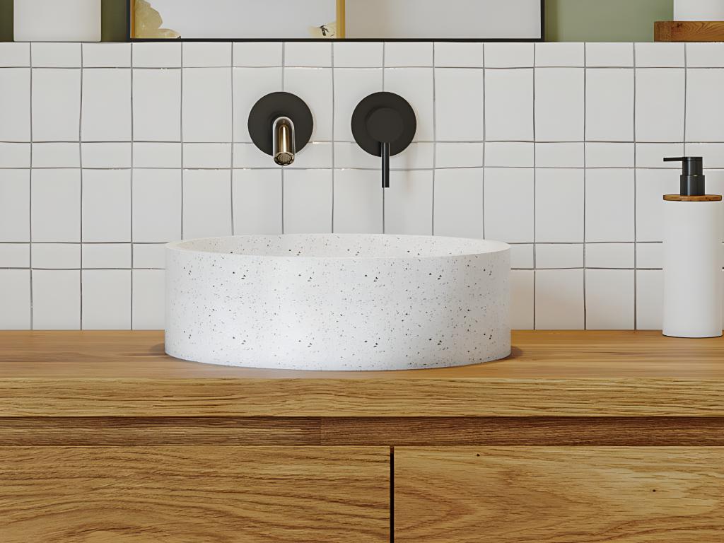 Lavabo redondo de terrazo blanco - 39 cm - DUKAT | Leroy Merlin
