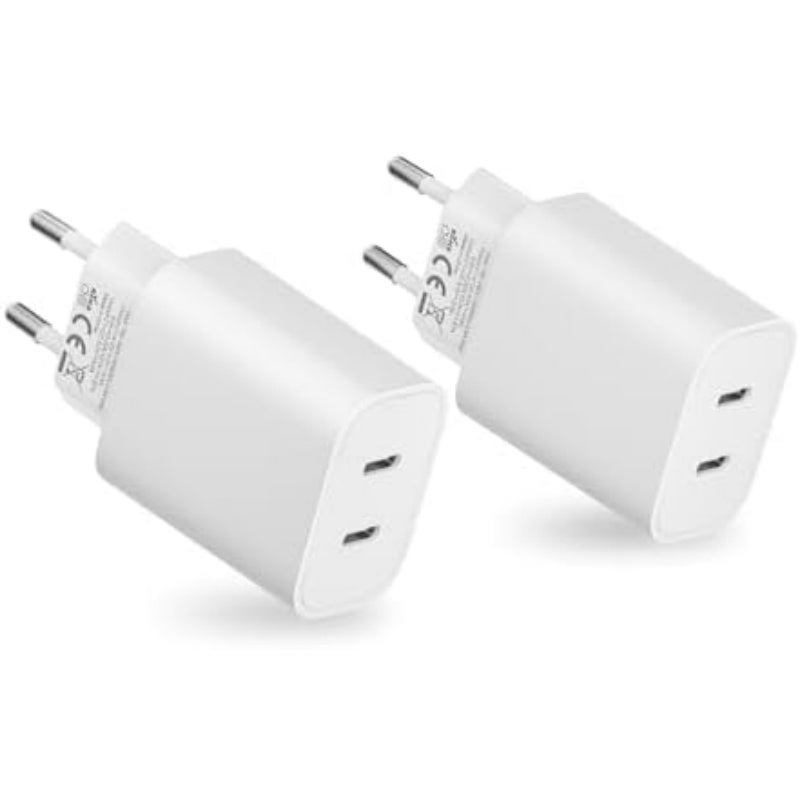 Lot de 2 Chargeurs USB-C PD 20W, Double Port pour iPhone 16/15/14/13/12 ...