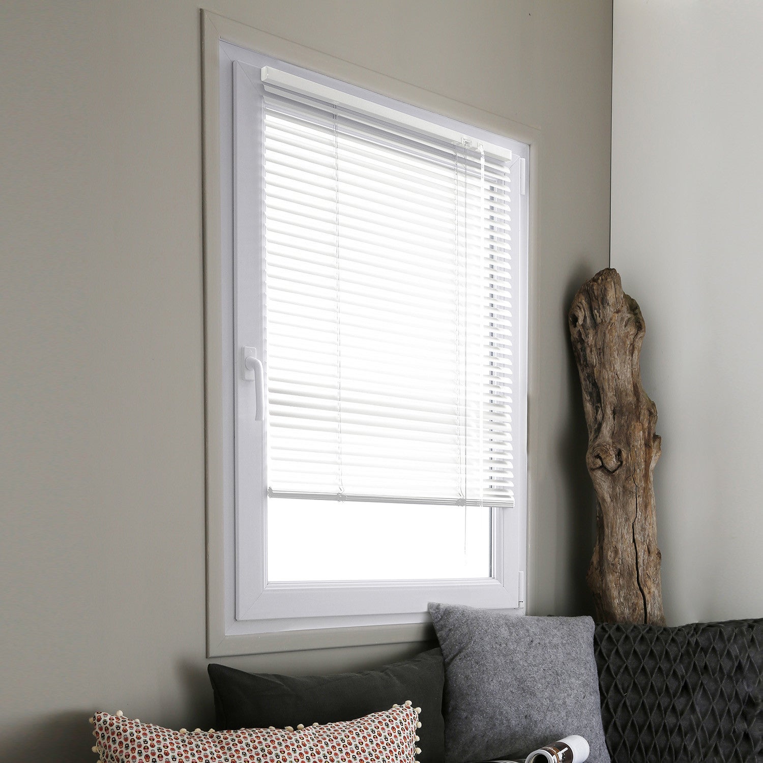 MADECOSTORE Store vénitien aluminium 25mm sans percer - Blanc - L87 x ...