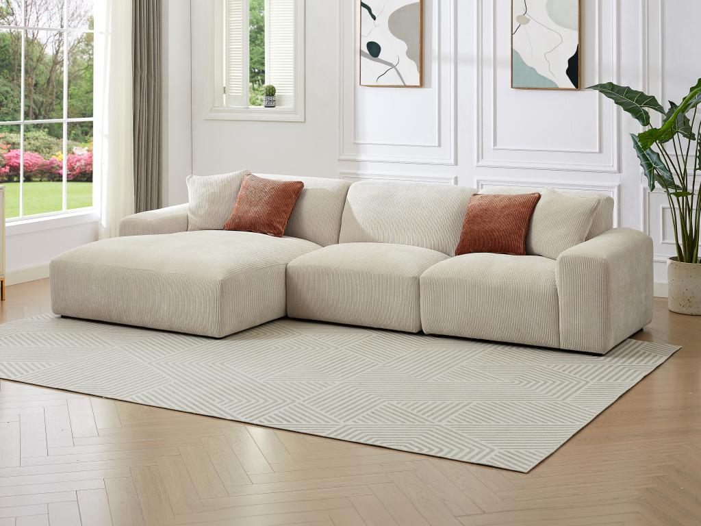 Gran sofá rinconero izquierdo de terciopelo beige acanalado TIRONO de ...