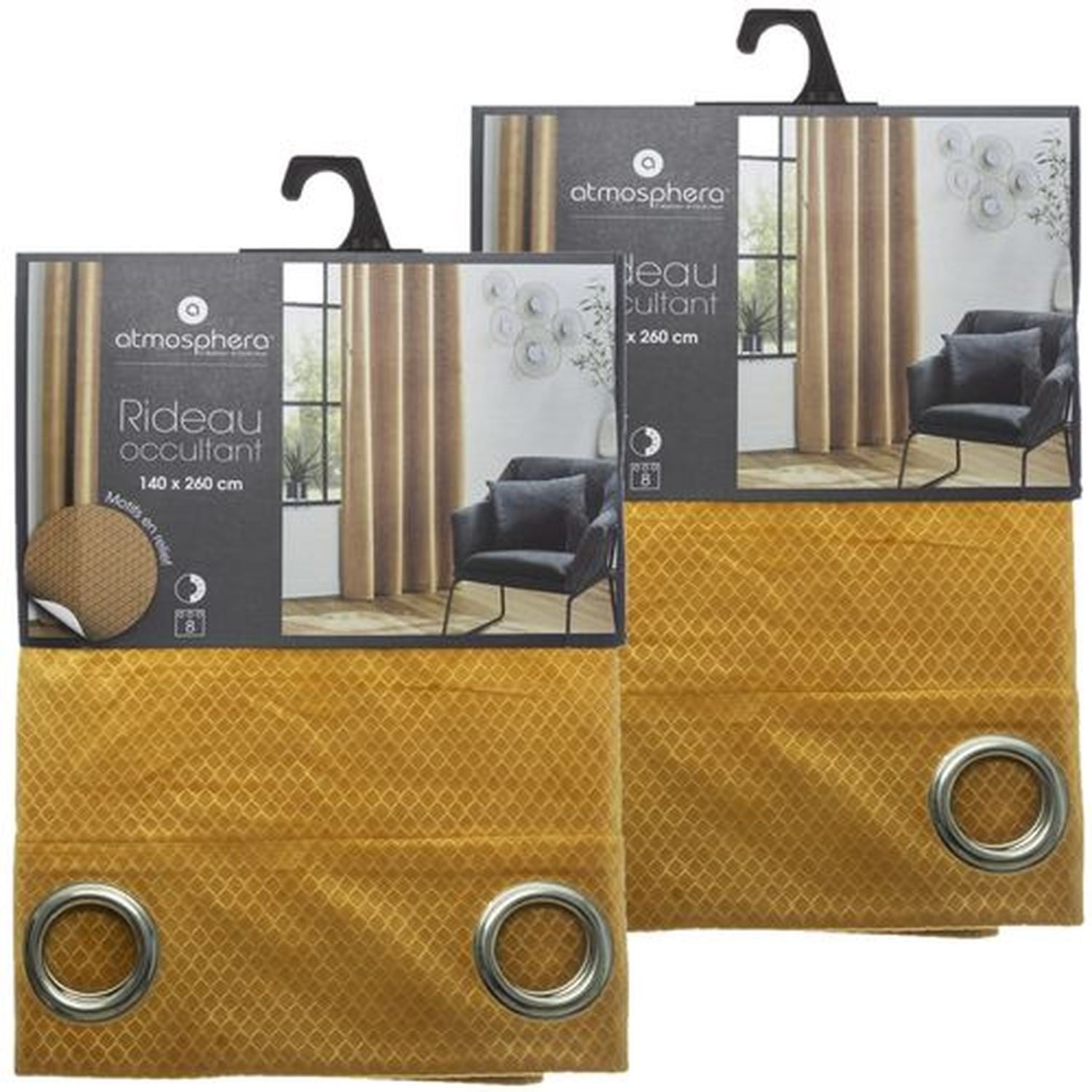 Lot de 2 Rideaux de salon occultants 8 œillets modèle Otto - 140 x 260 ...