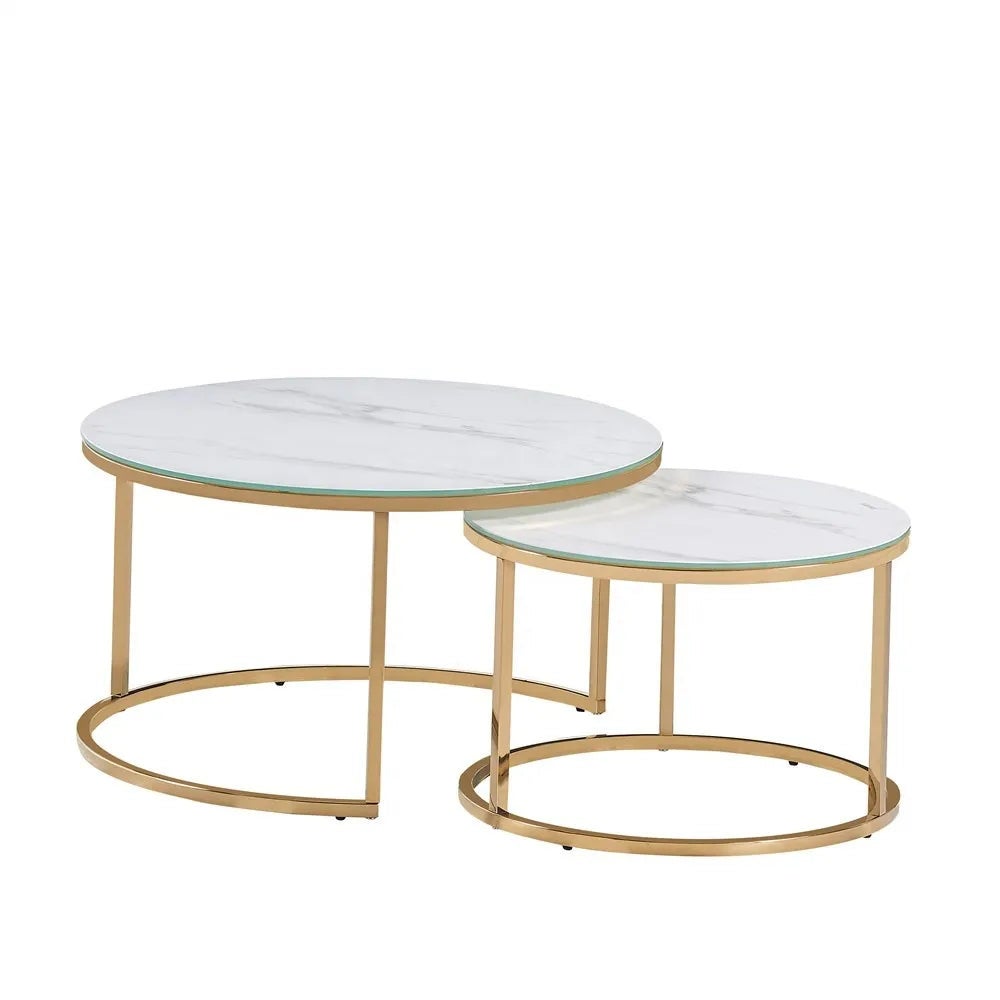 Lot de 2 tables Basses Gigogne ARTO Gold et plateau en verre Marbré ...