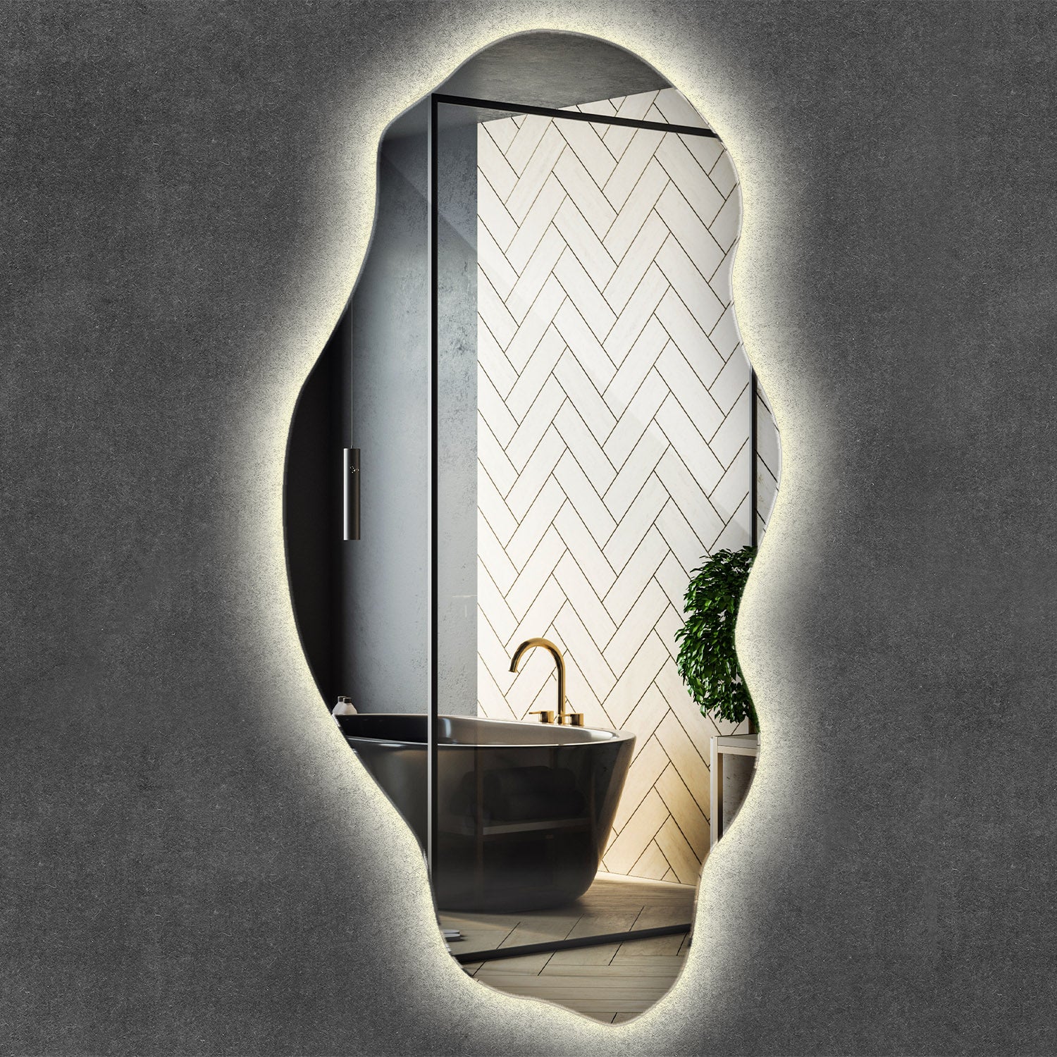 Specchio LED Organico 40 x 80 cm | Luce Neutra | Specchio Trucco con Forma Irregolare | Leroy Merlin