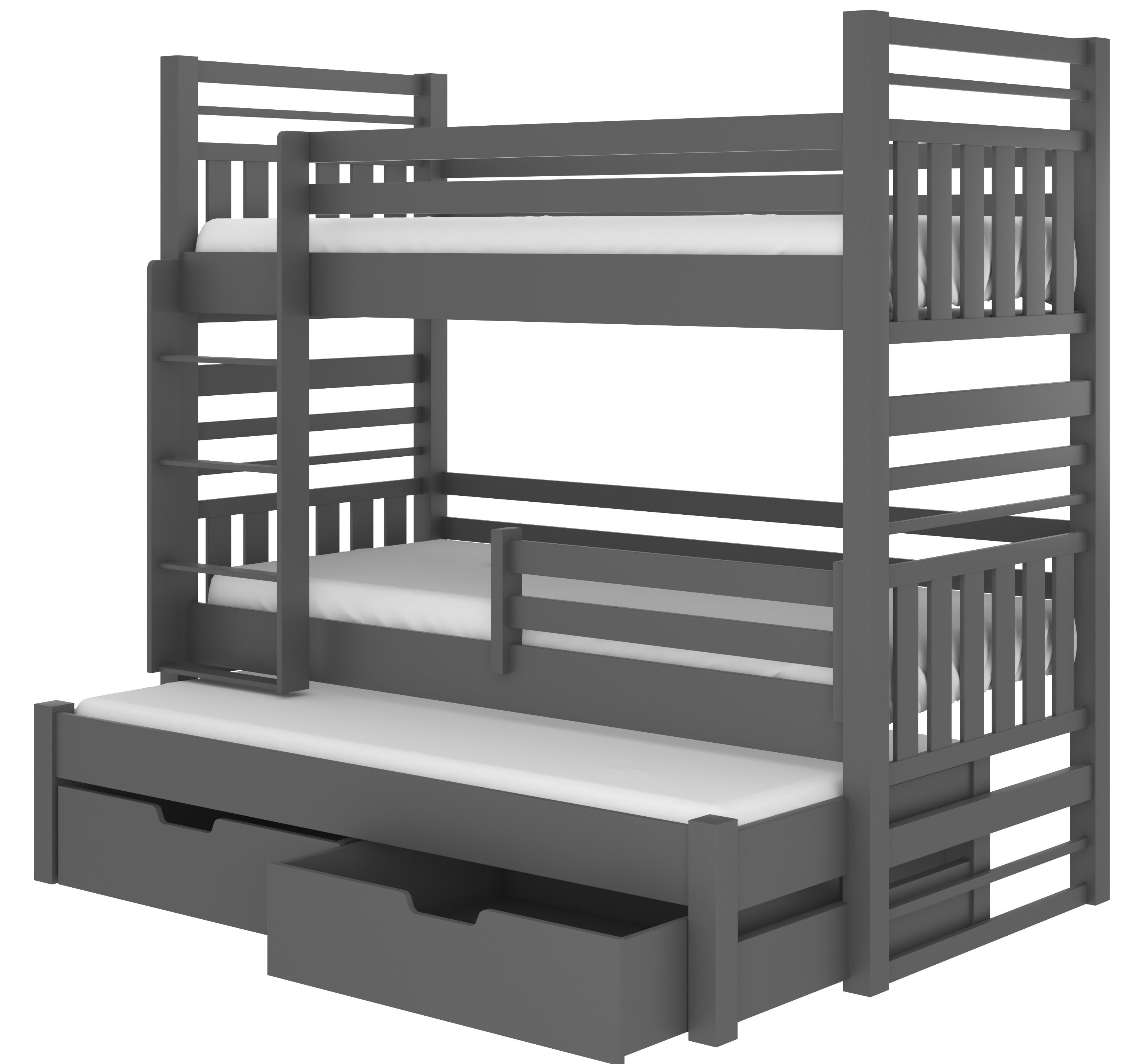 Lit superposé 3 couchages avec 2 tiroirs de rangement gris graphite ...